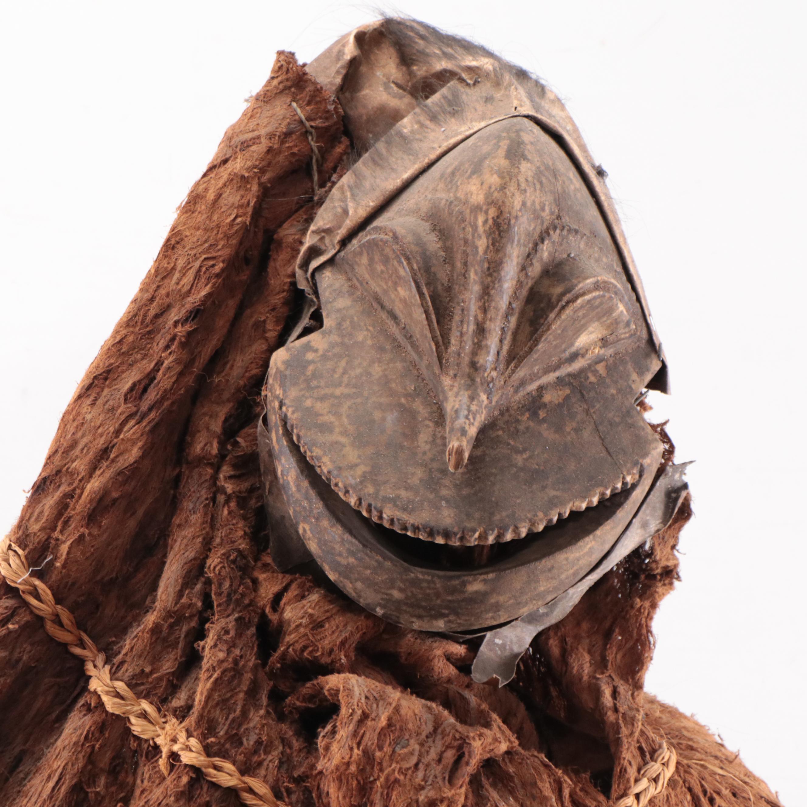 Hemba Carved Wood Soko Mutu Chimpanzee Mask and Cape | EBTH