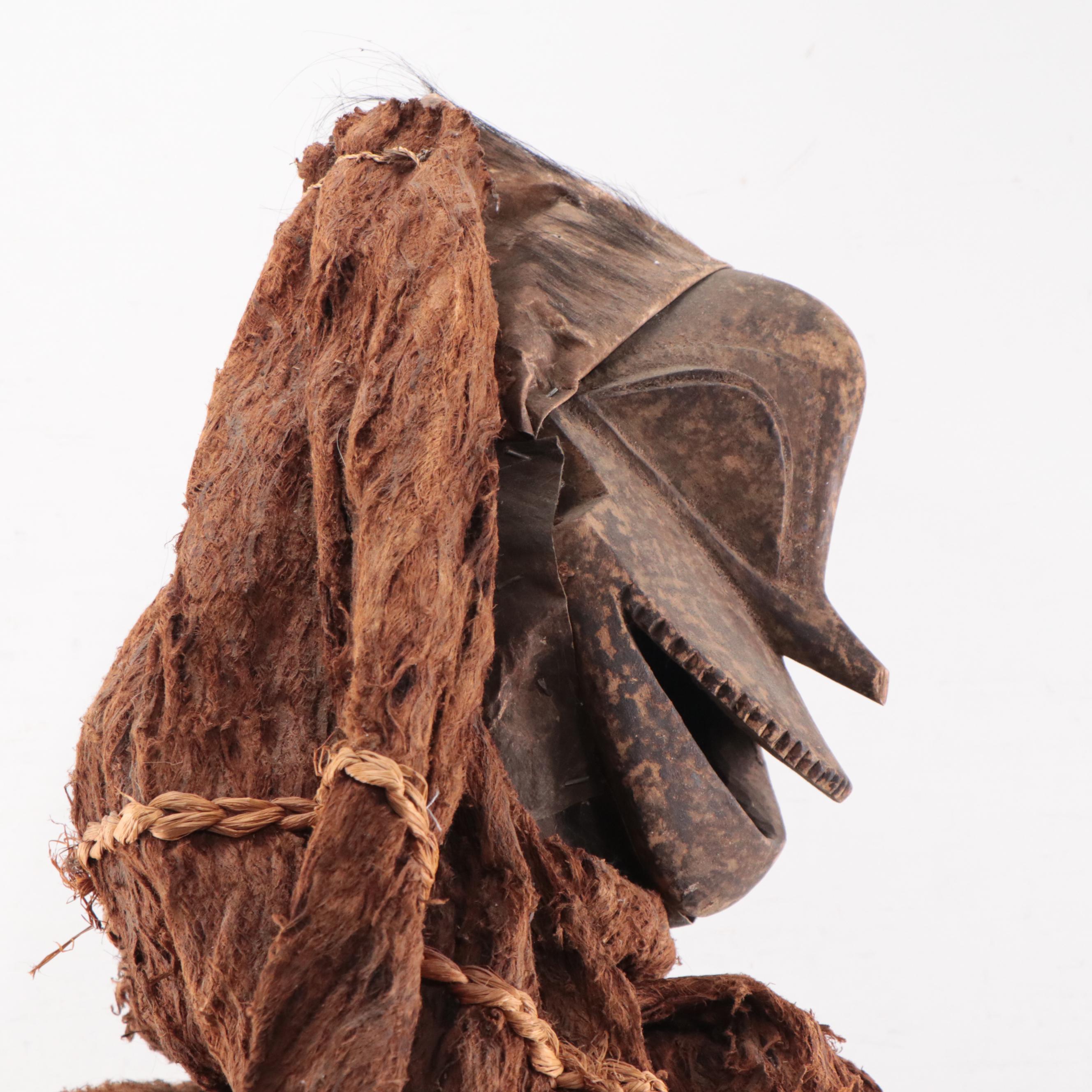 Hemba Carved Wood Soko Mutu Chimpanzee Mask and Cape | EBTH