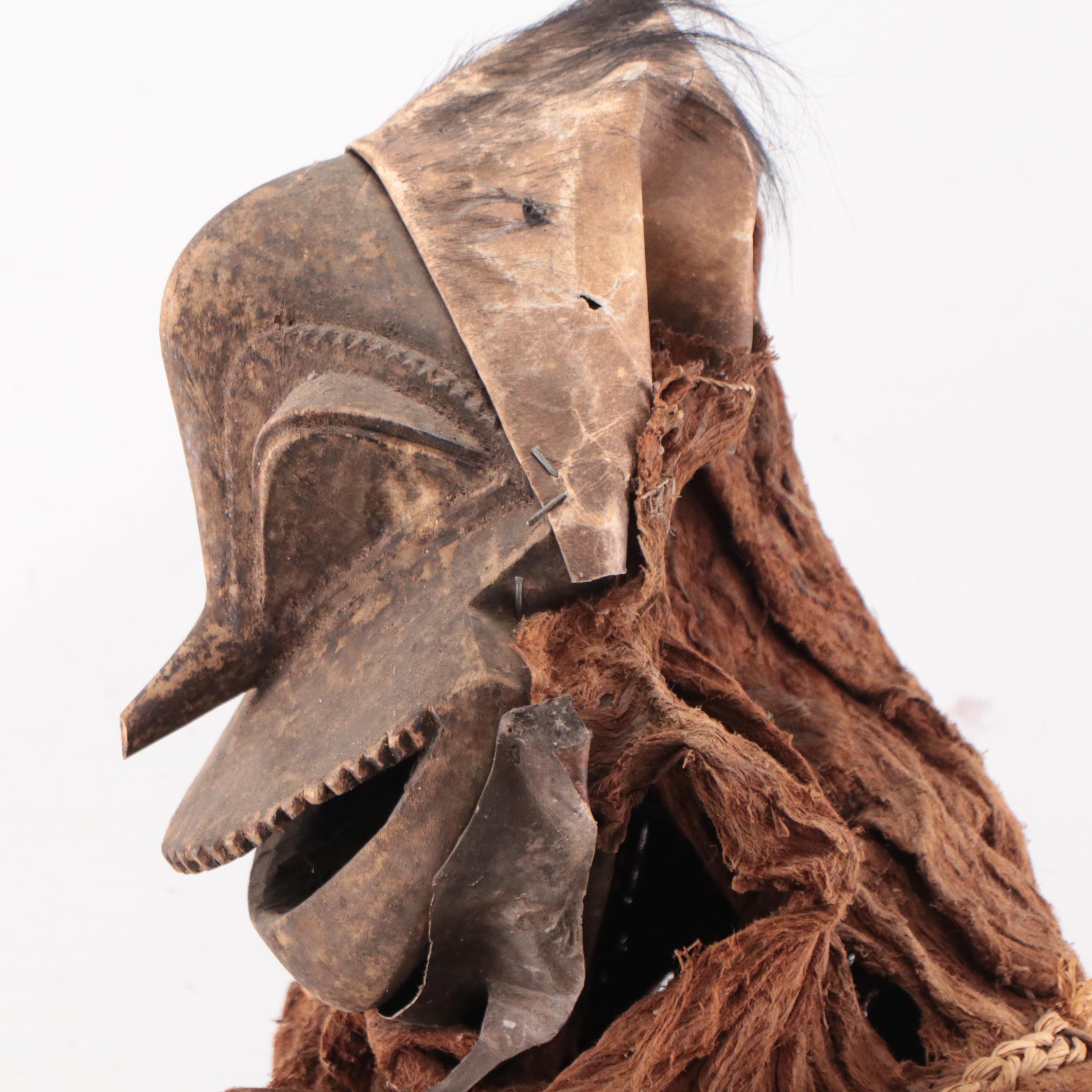 Hemba Carved Wood Soko Mutu Chimpanzee Mask and Cape | EBTH