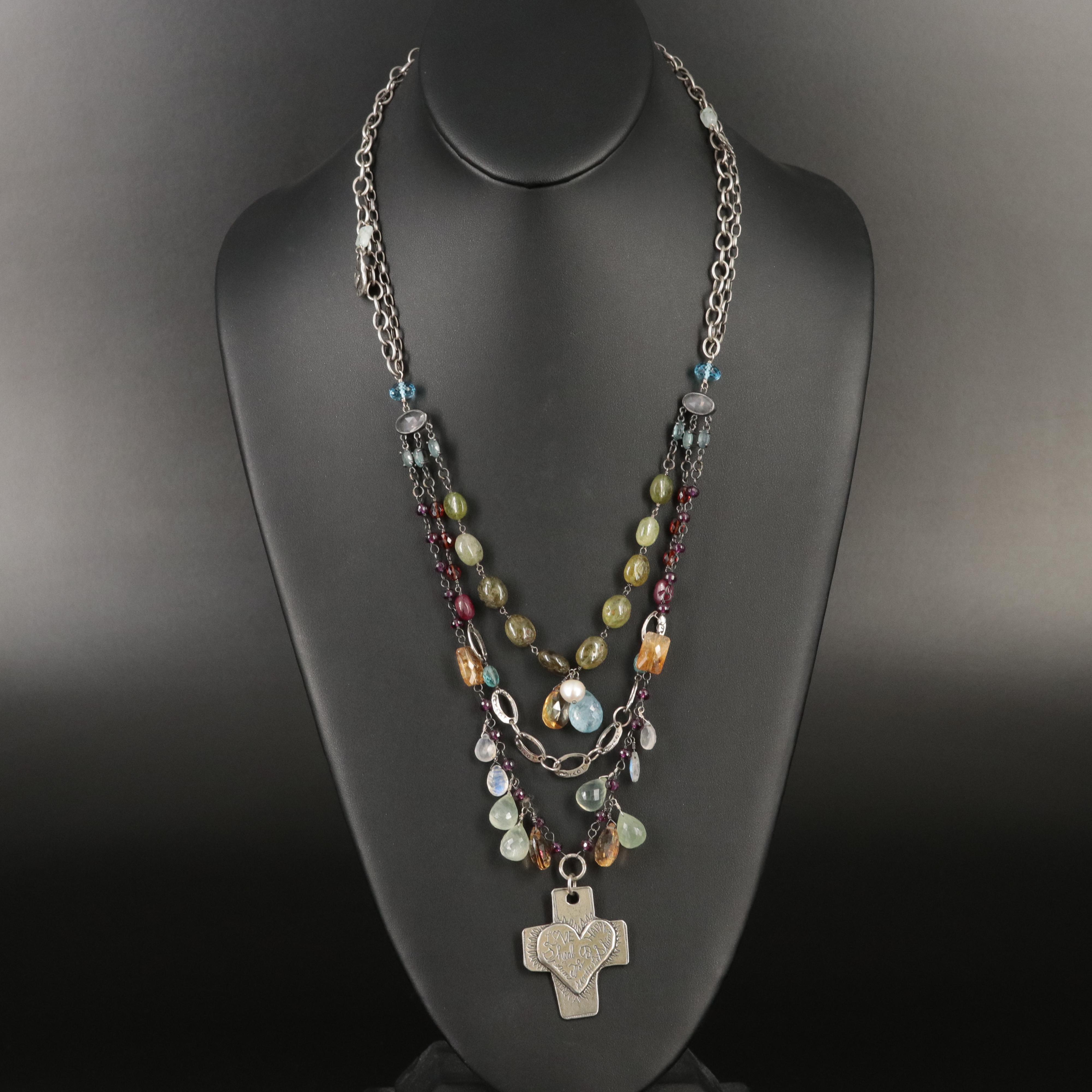 Jes MaHarry Sterling Cross Necklace Including Pearl, Prehnite and ...
