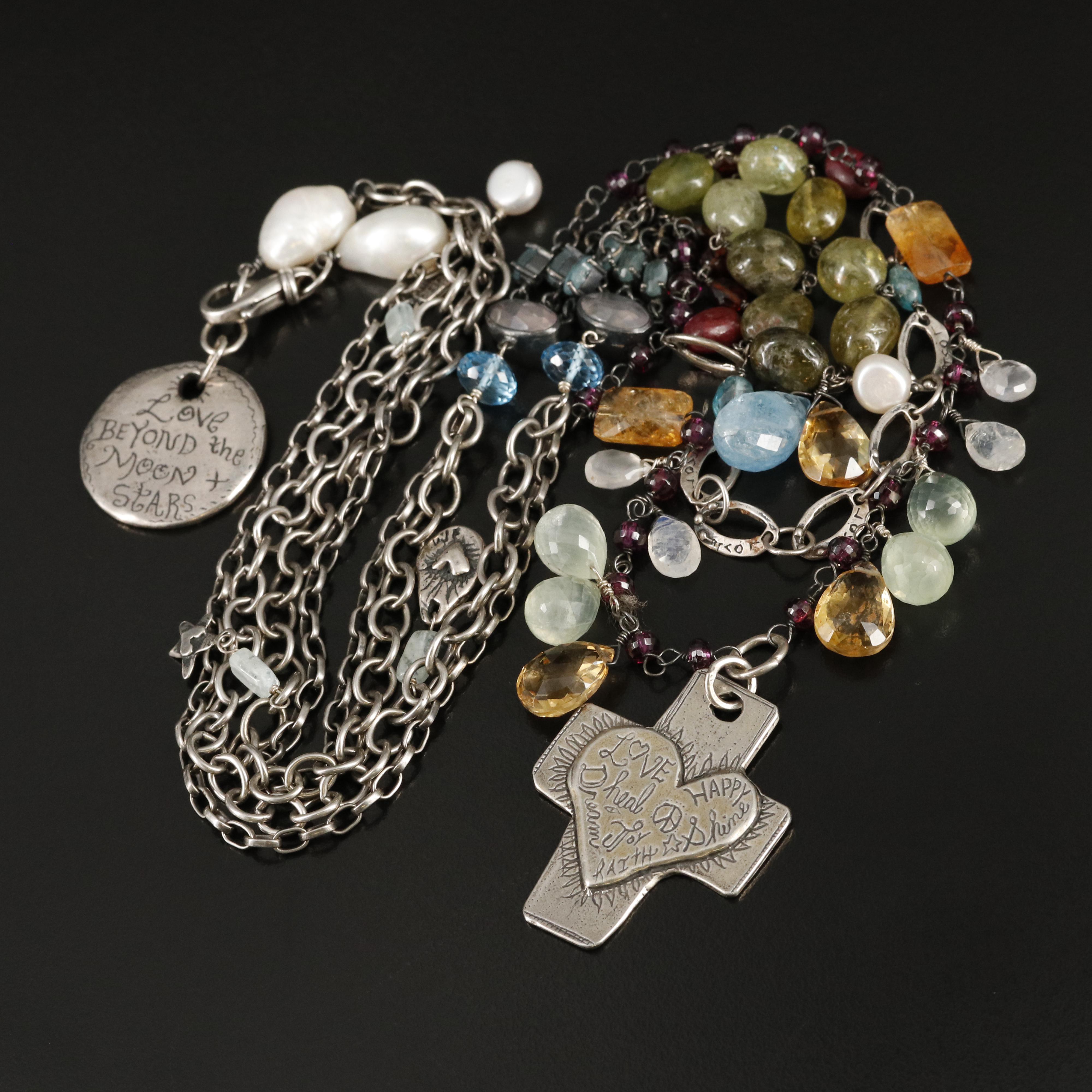 Jes MaHarry Sterling Cross Necklace Including Pearl, Prehnite and ...