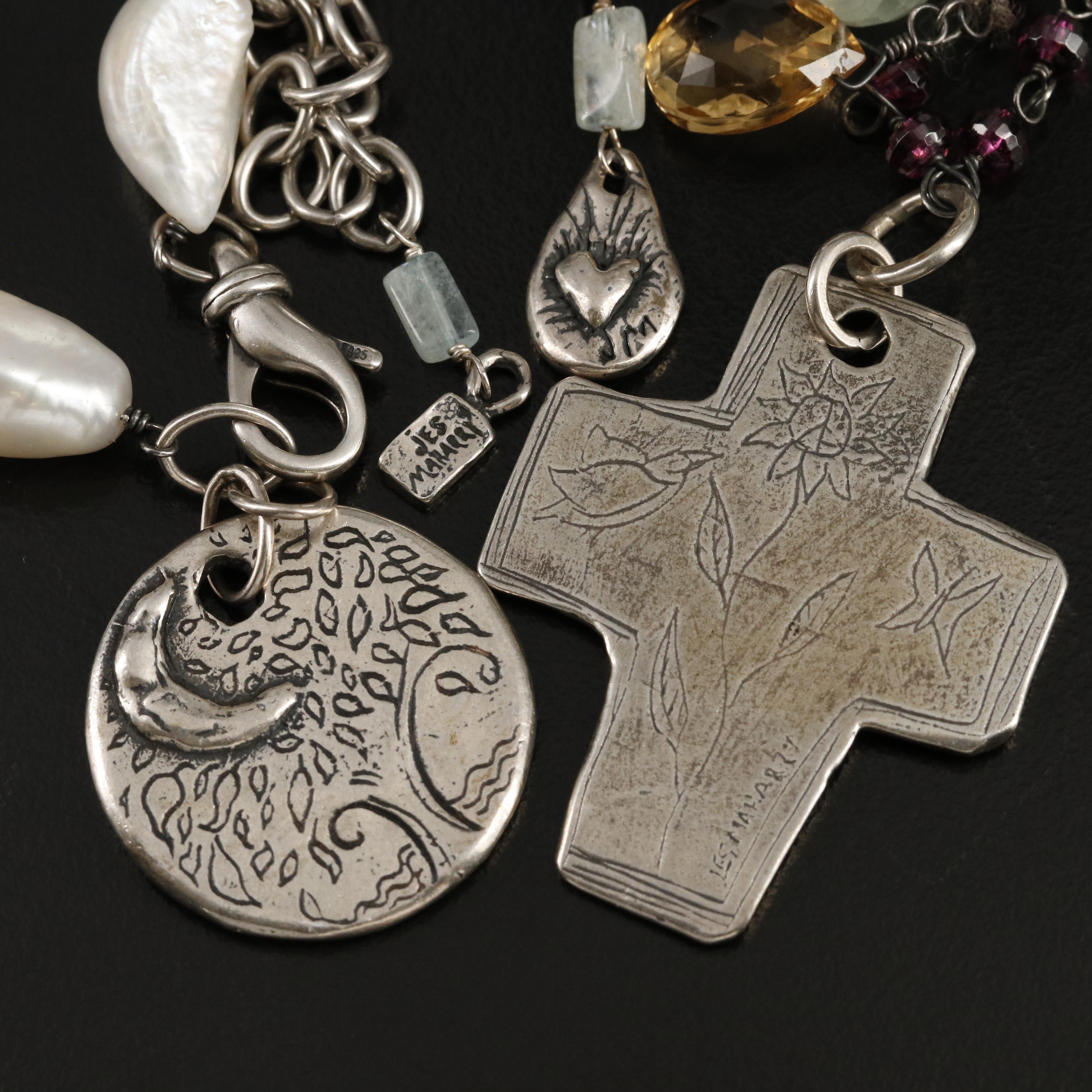 Jes MaHarry Sterling Cross Necklace Including Pearl, Prehnite and ...