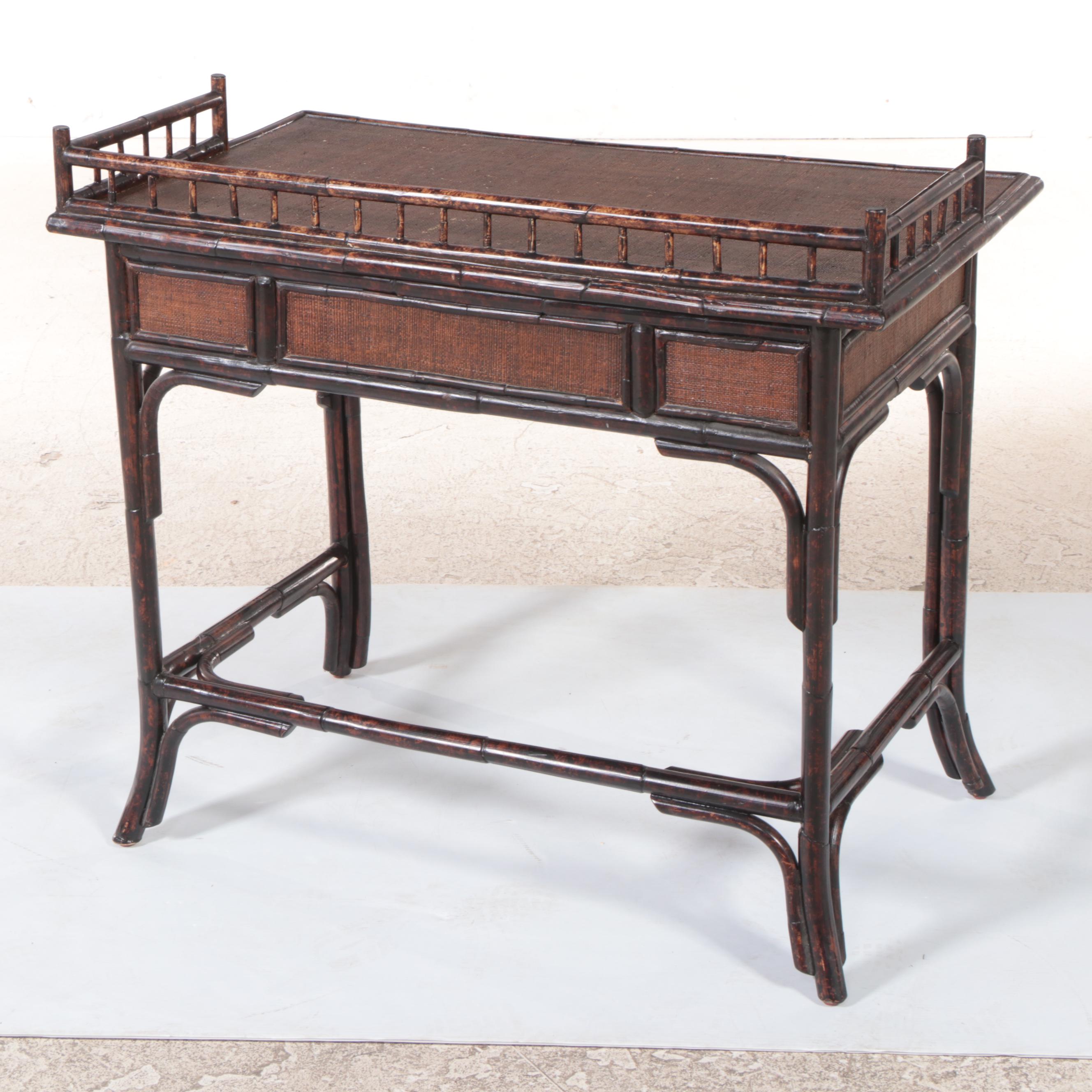 Bauer "Rangoon" Tortoiseshell-Stained Rattan and Raffia-Lined Writing ...