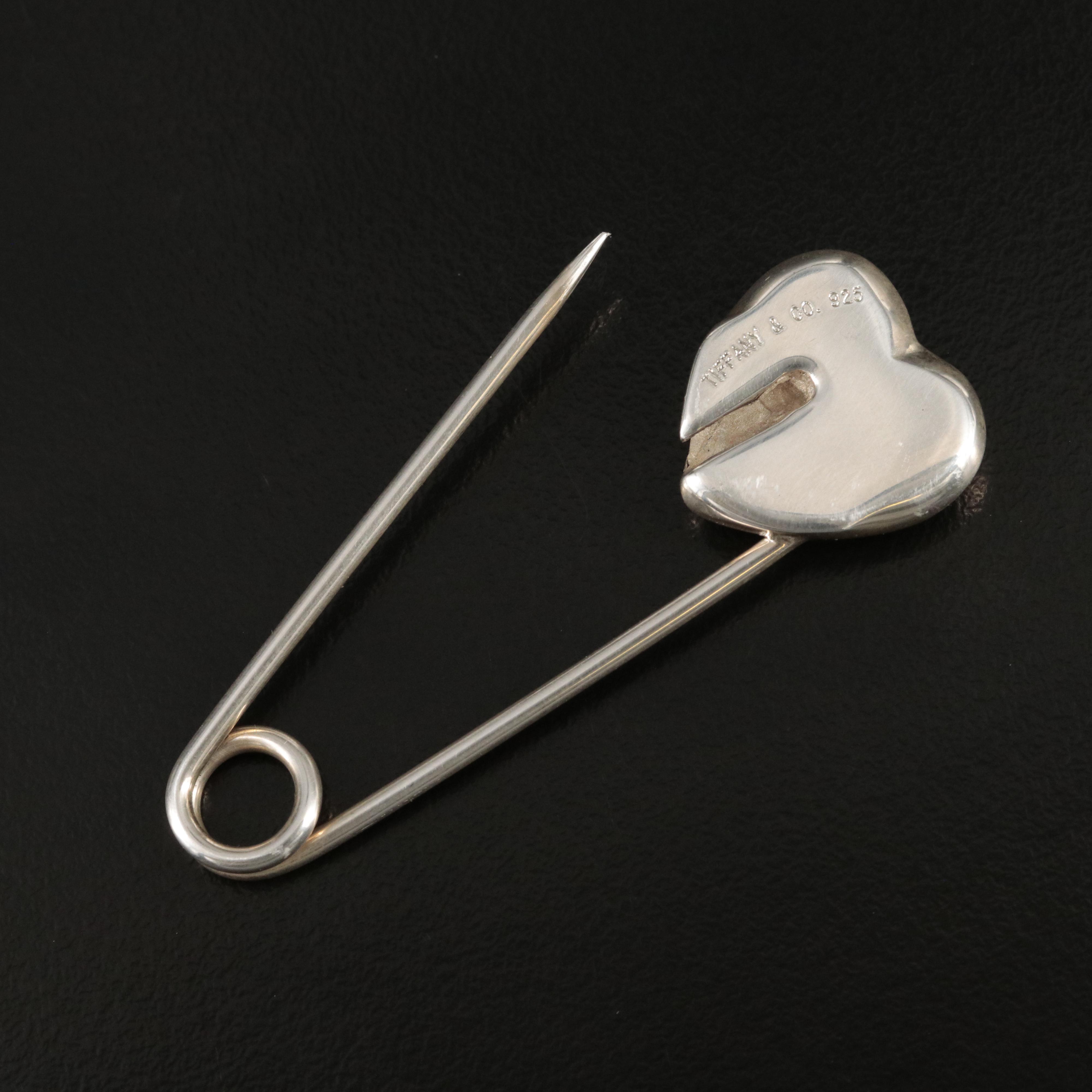 Tiffany & Co. Sterling Heart Safety Pin Brooch | EBTH