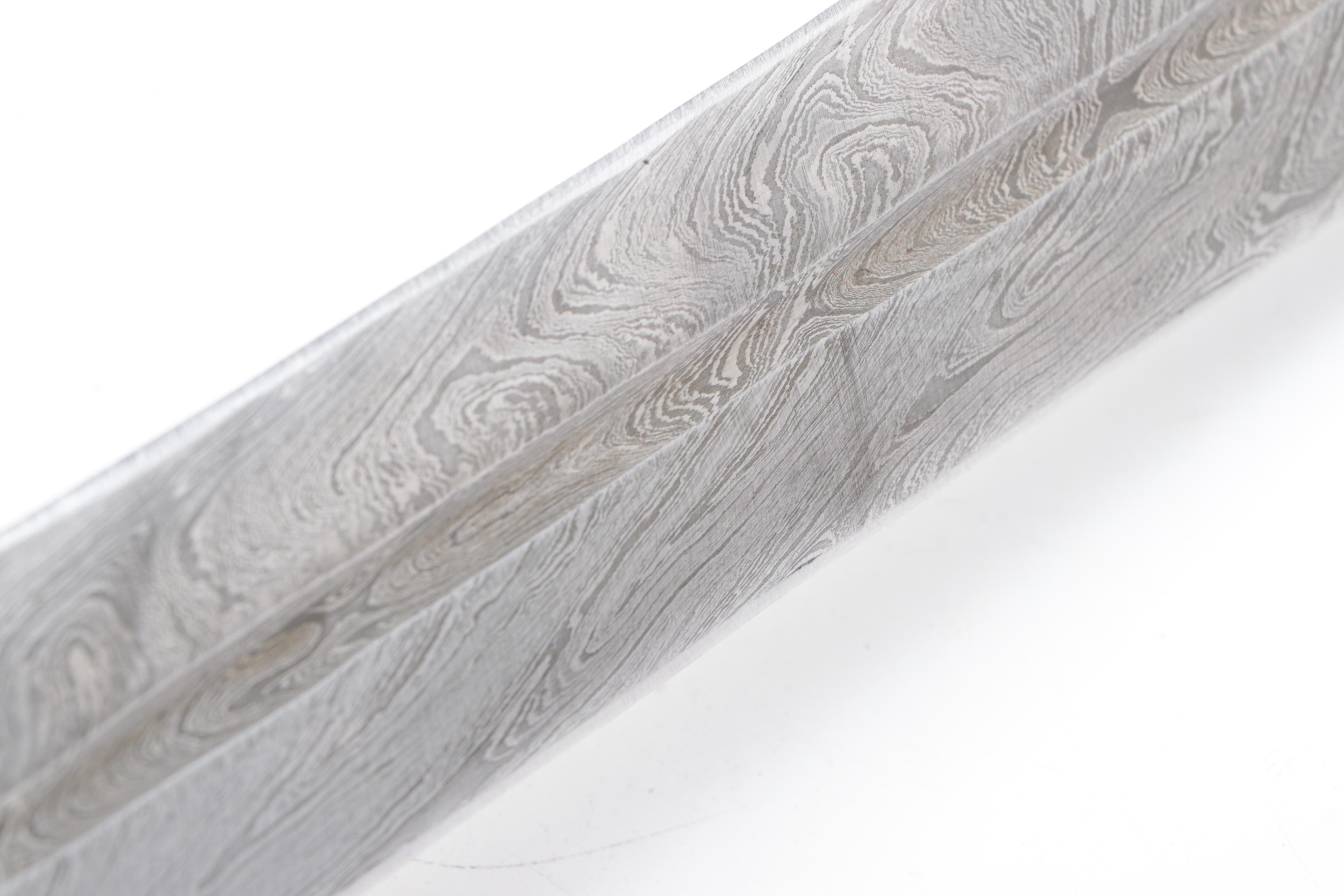 Damascus Steel and Carved Wood Handle Short Sword with Back Scabbard | EBTH