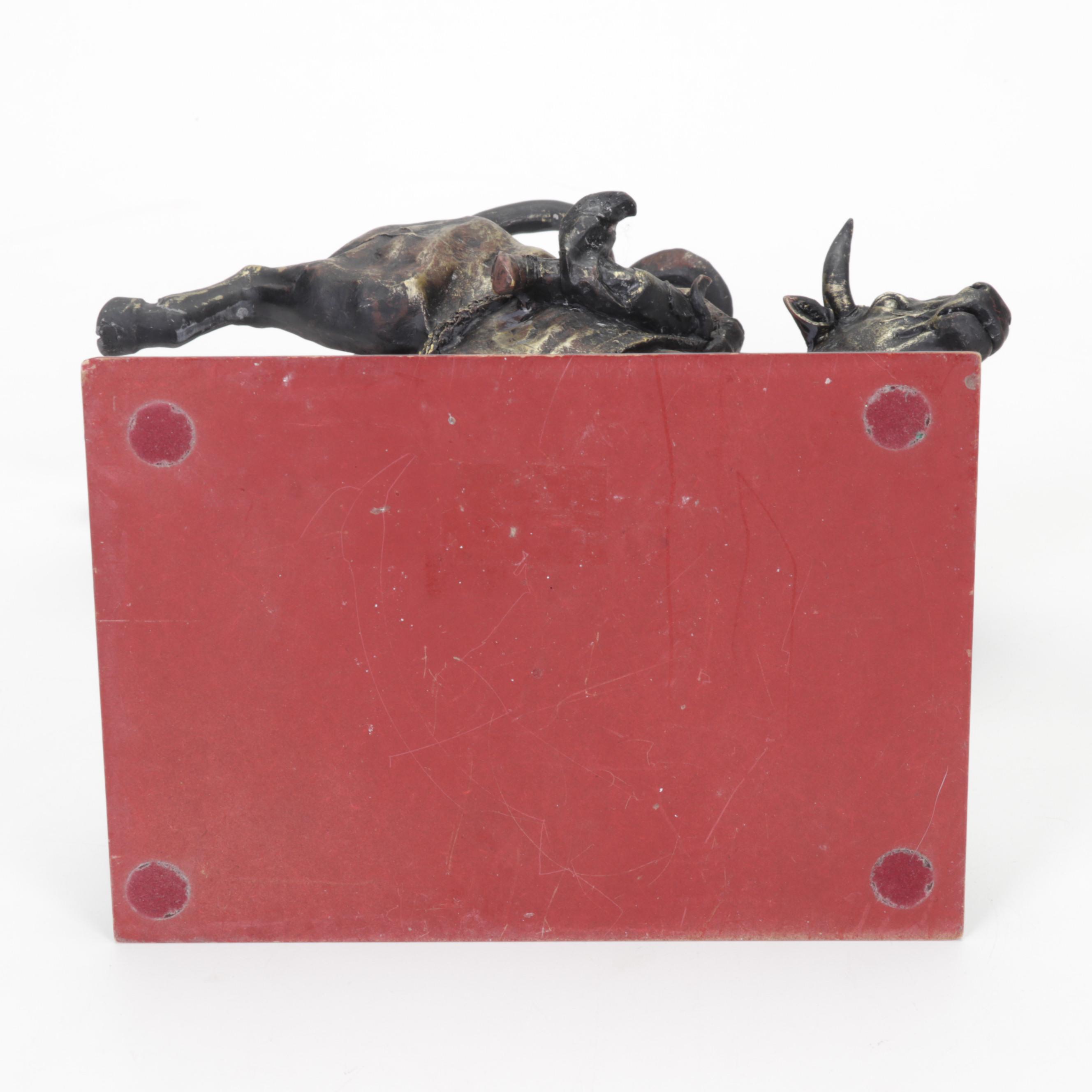 Western Rodeo Bull Rider Cowboy Figurine and Glass Buffalo Paperweight ...