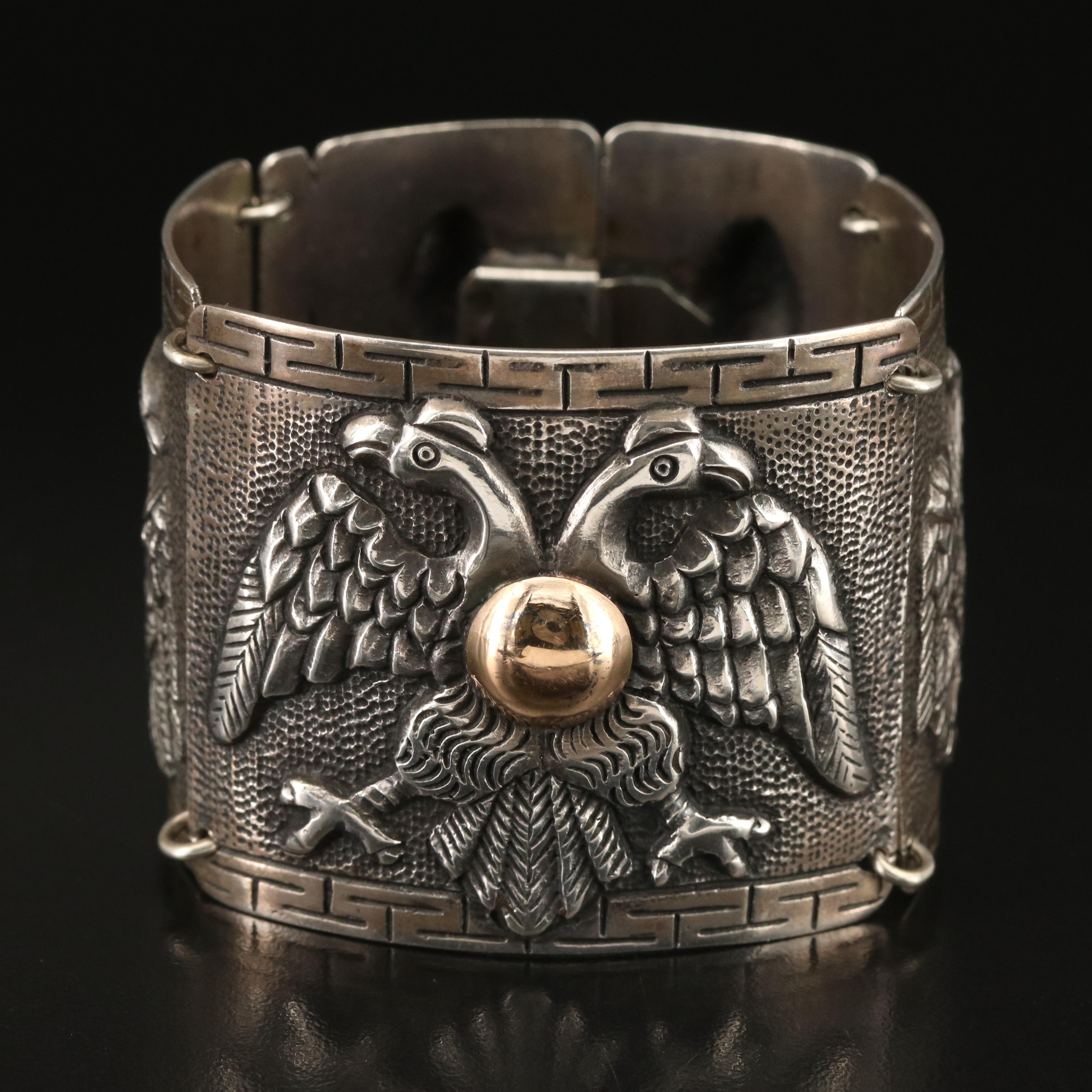 900 Silver Pre-Columbian Double Eagle Panel Bracelet | EBTH