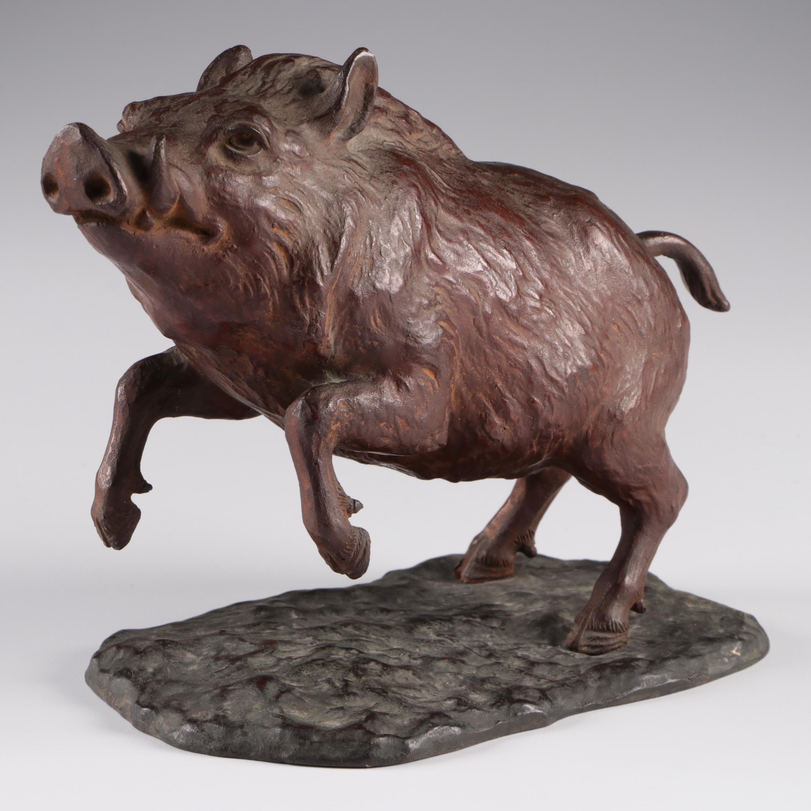 Large Austrian Cold Painted Bronze Wild Boar Figure, Late 19th Century ...