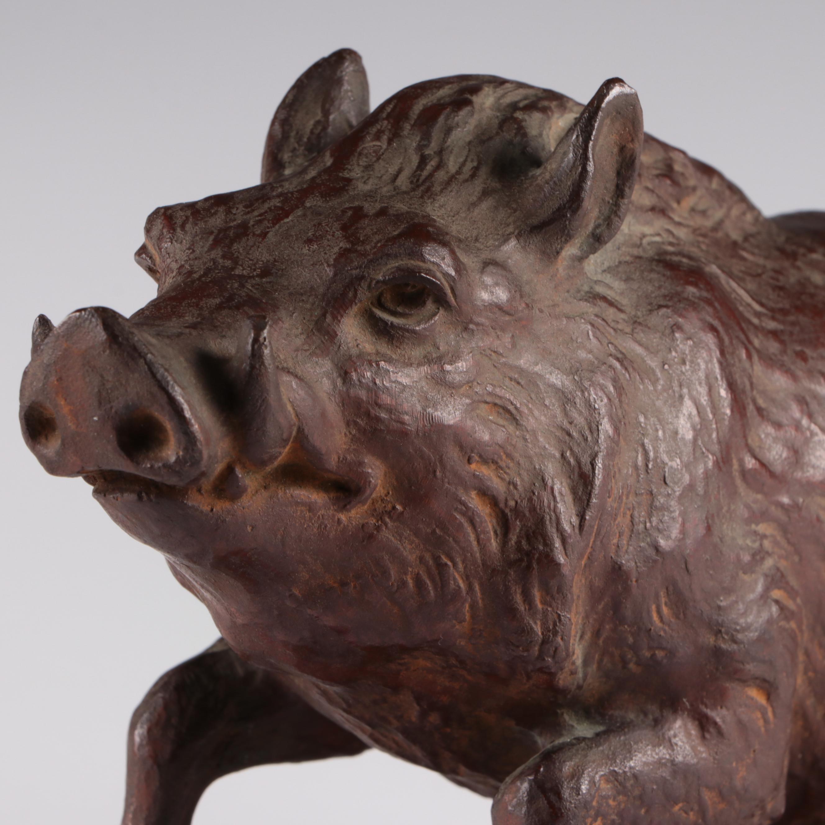 Large Austrian Cold Painted Bronze Wild Boar Figure, Late 19th Century ...