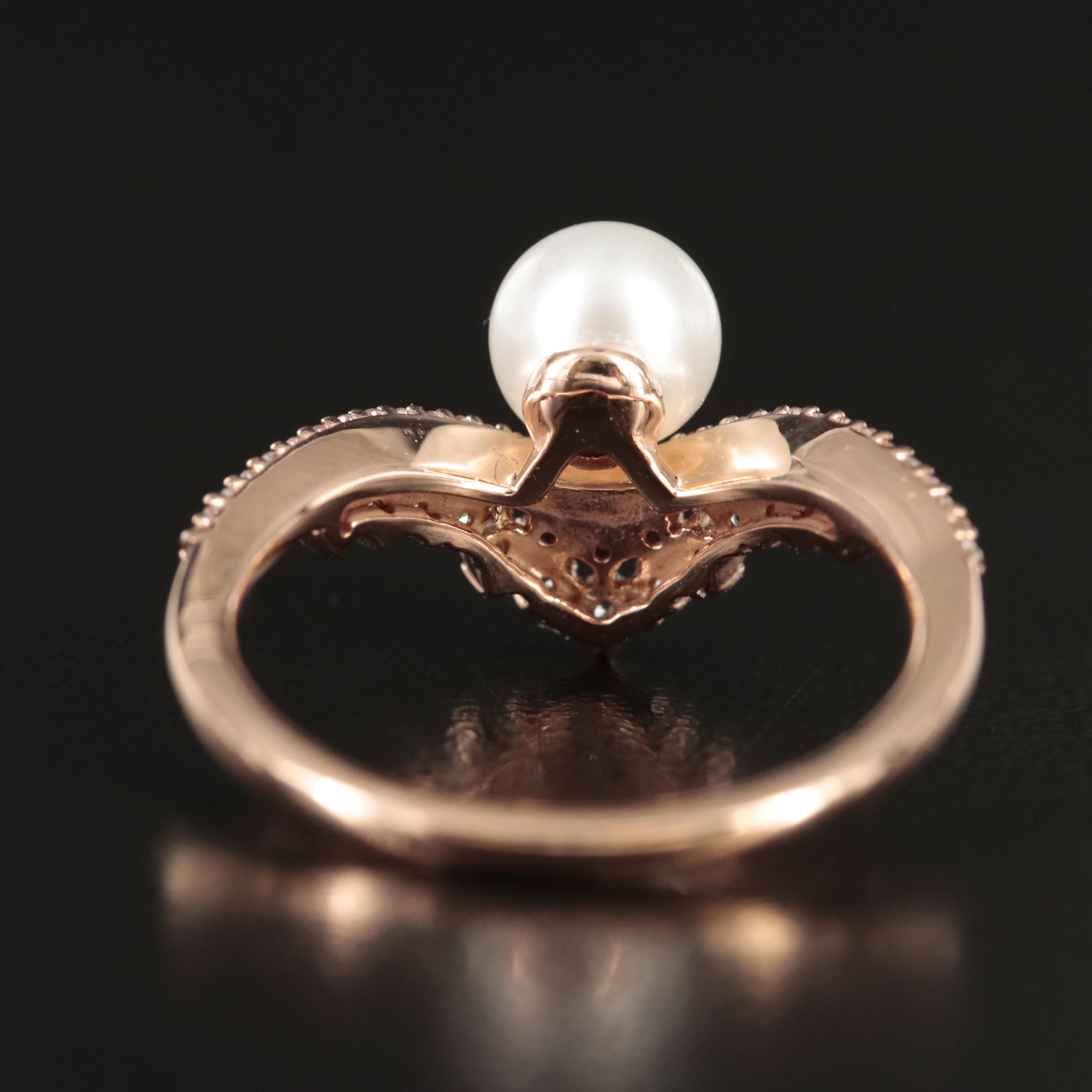 10K Rose Gold Pearl and White Sapphire Ring | EBTH