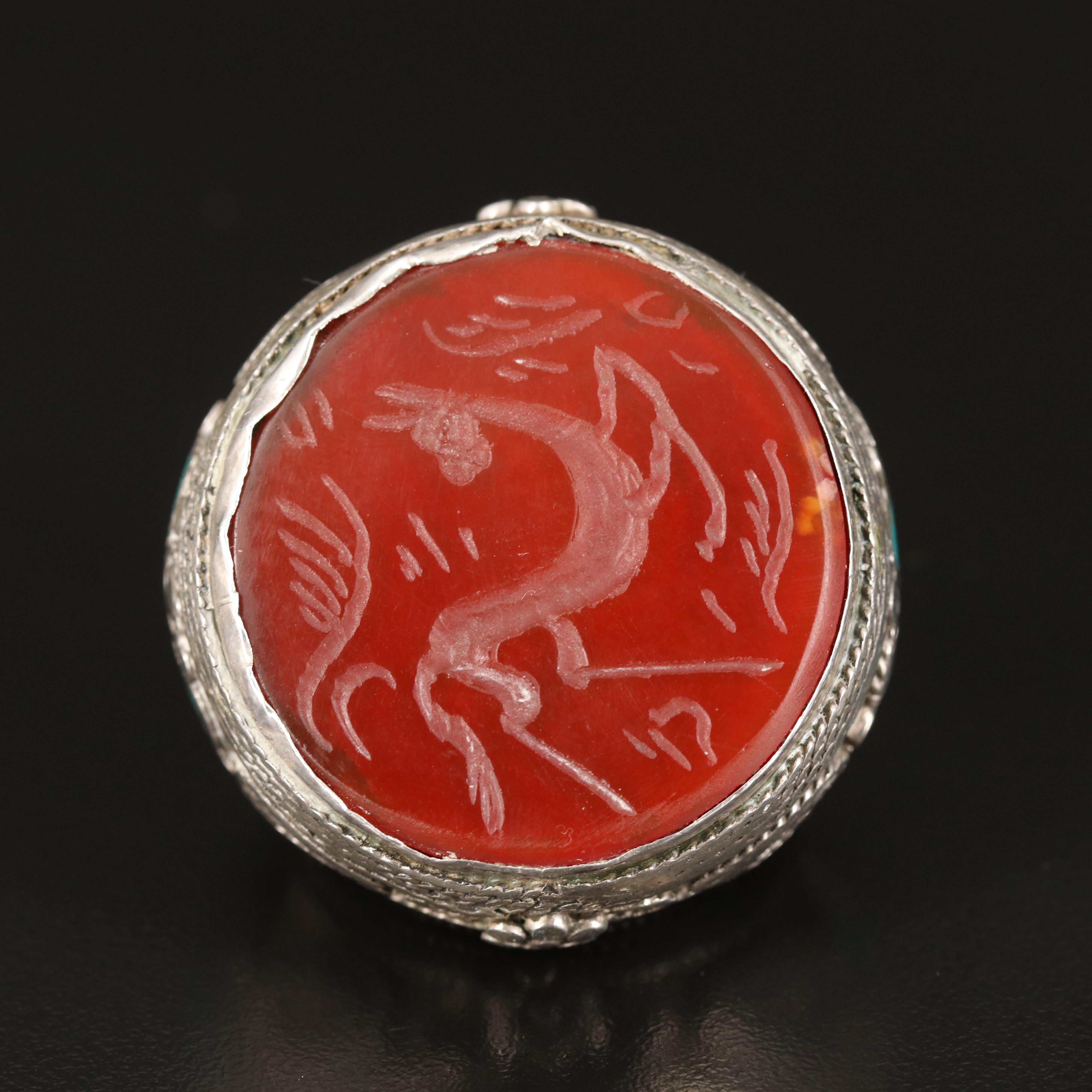 Afghan Mughal Intaglio Ring Depicting the Bactrian Deer in 850 Silver ...