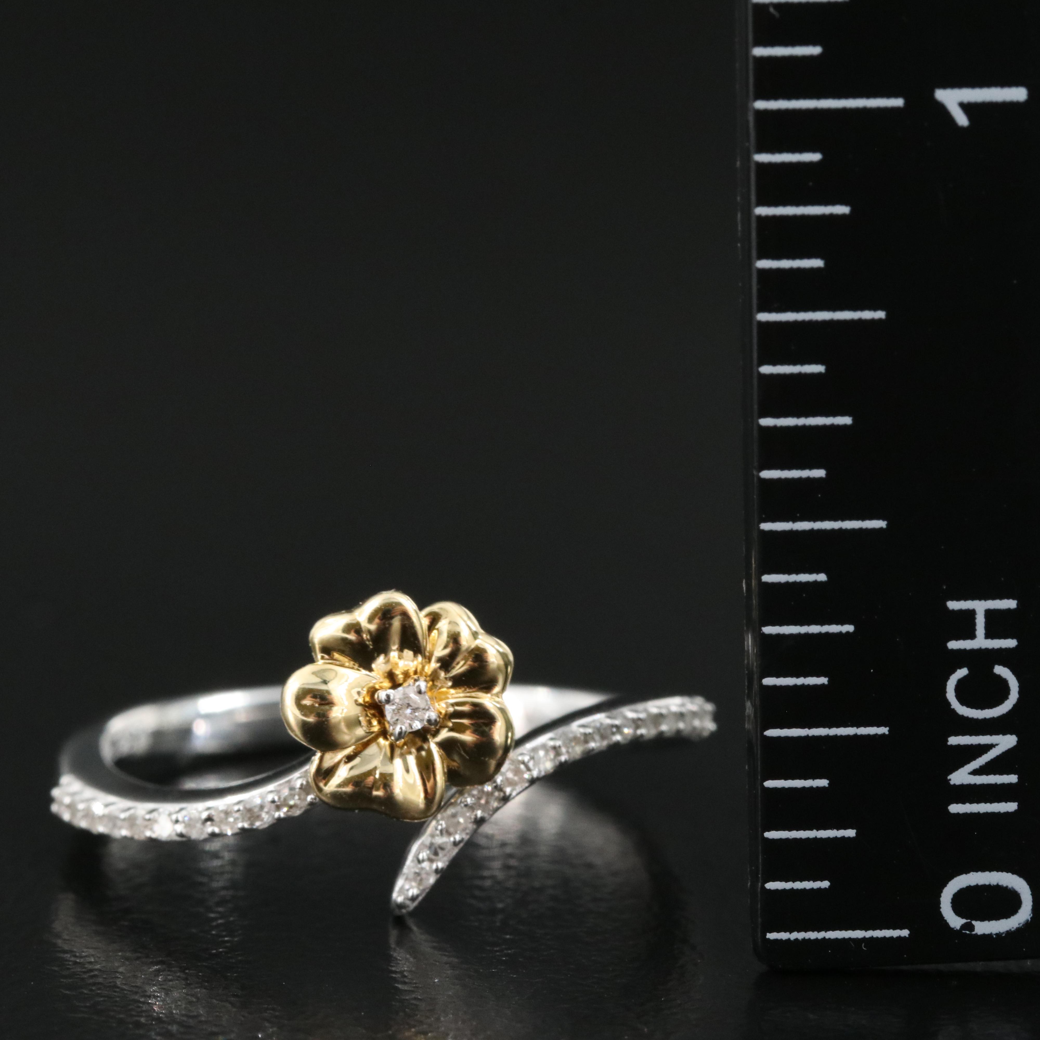 Sterling Diamond Flower Bypass Ring | EBTH