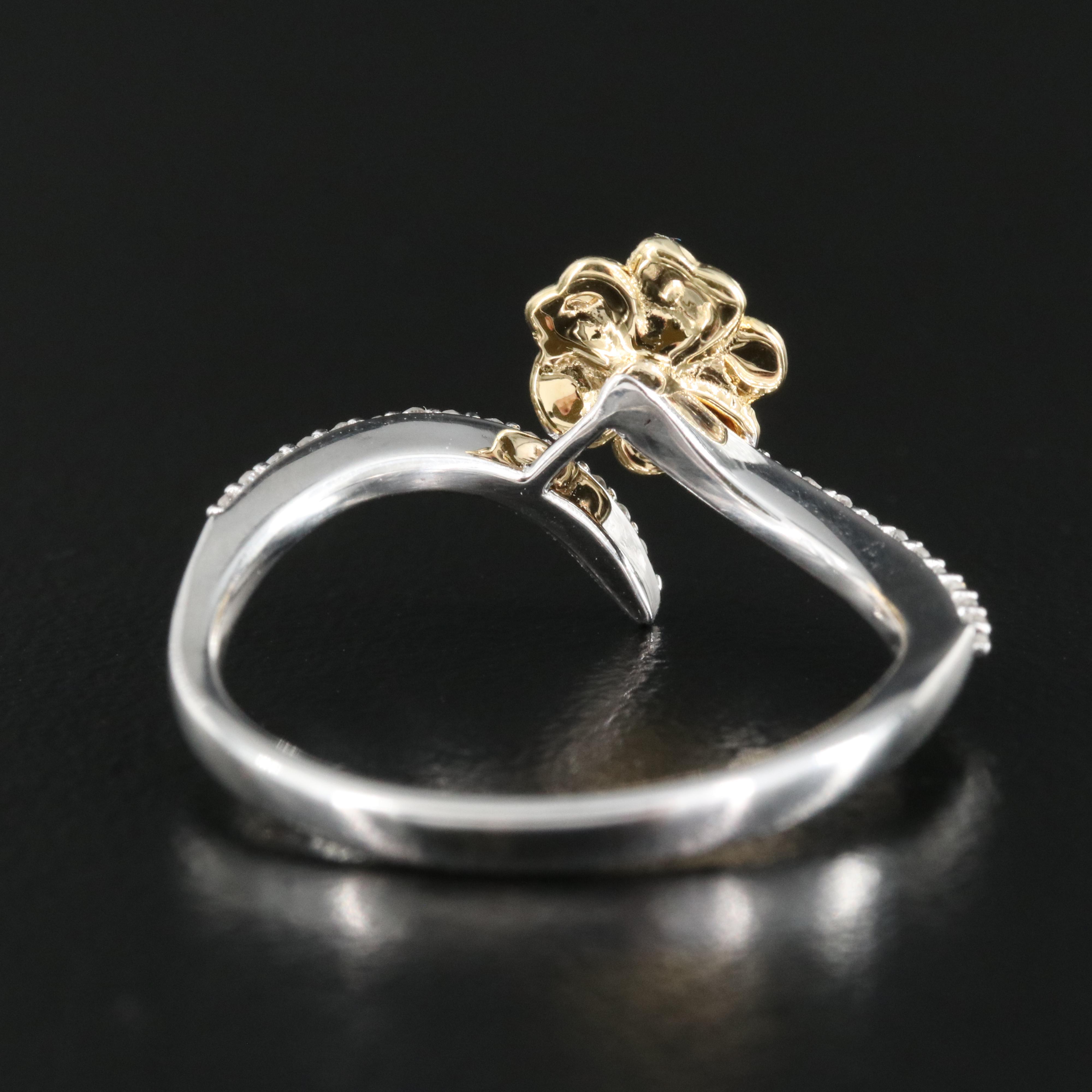 Sterling Diamond Flower Bypass Ring | EBTH