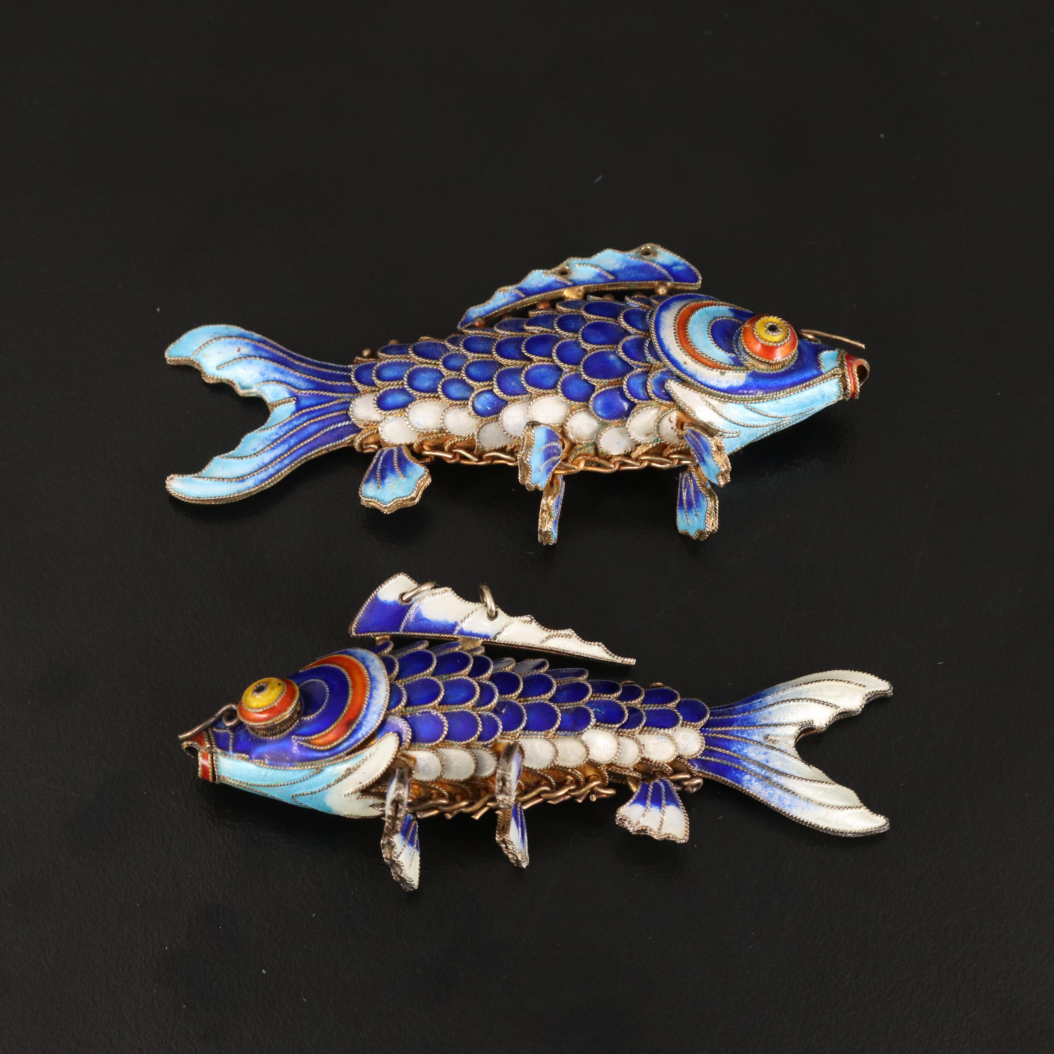 800 Silver Enamel Articulating Fish Pendants | EBTH