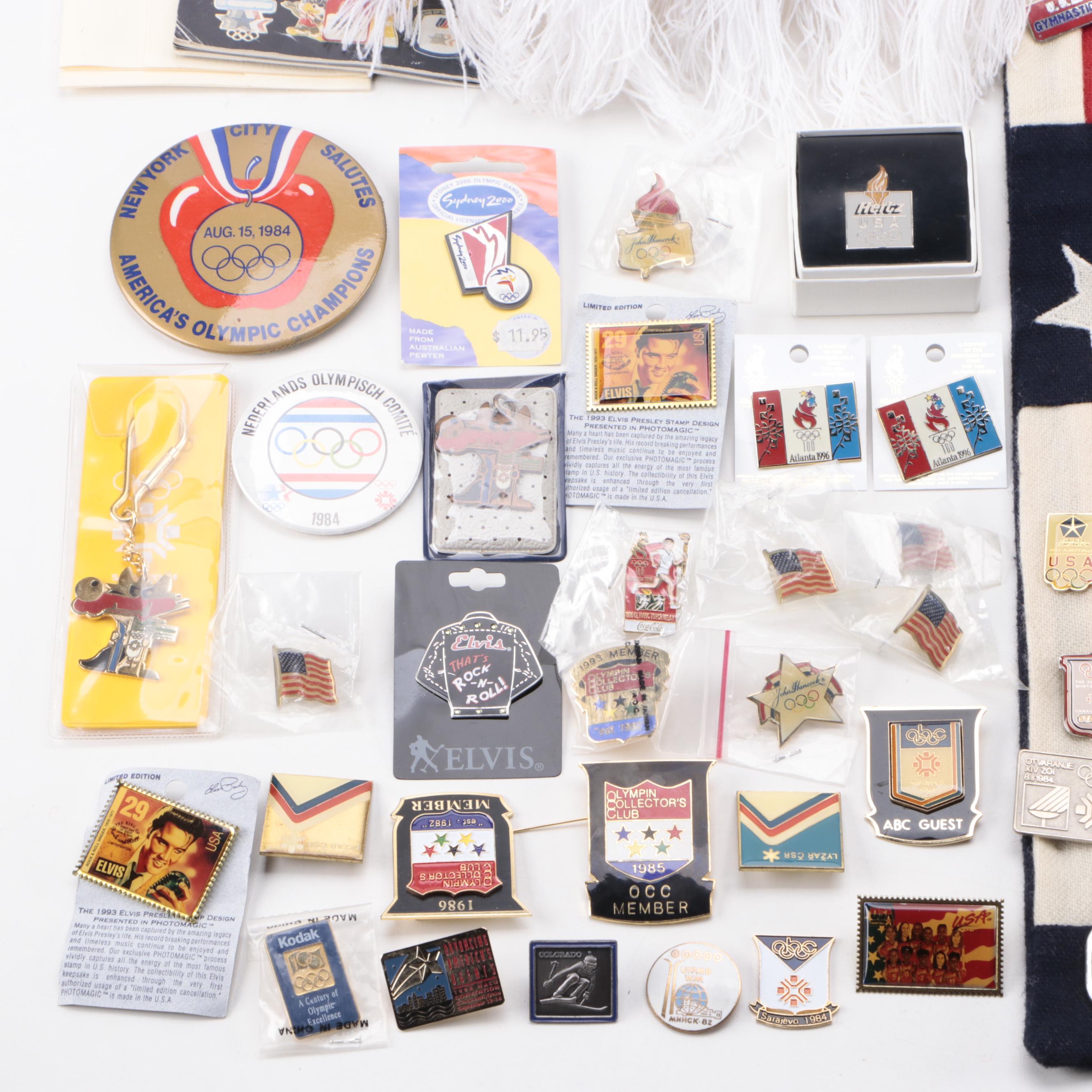 Olympic Games and Other Pinbacks Collection with Scarves, More, Late ...