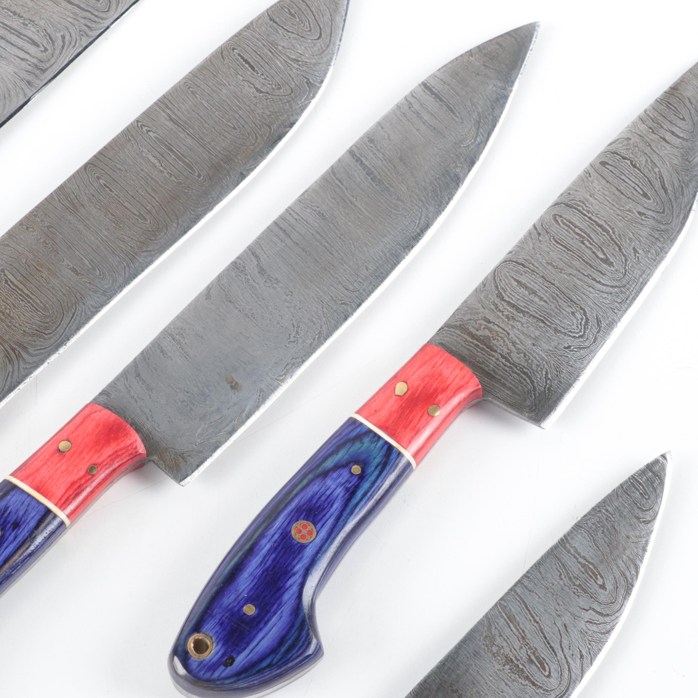 Damascus Steel and Wooden Handled Chef's Knives with Knife Roll | EBTH