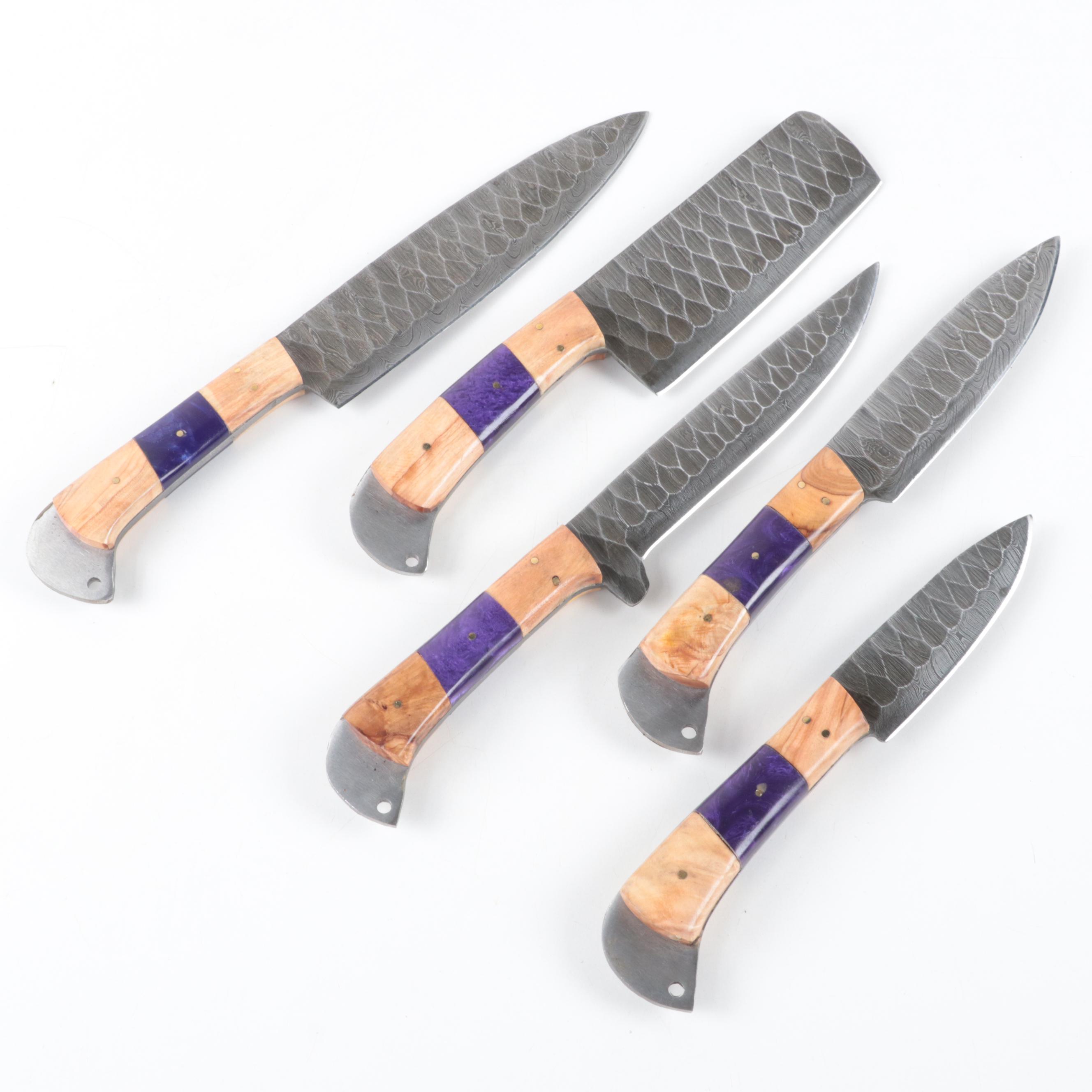 Damascus Steel and Wooden Handled Chef's Knives with Knife Roll | EBTH