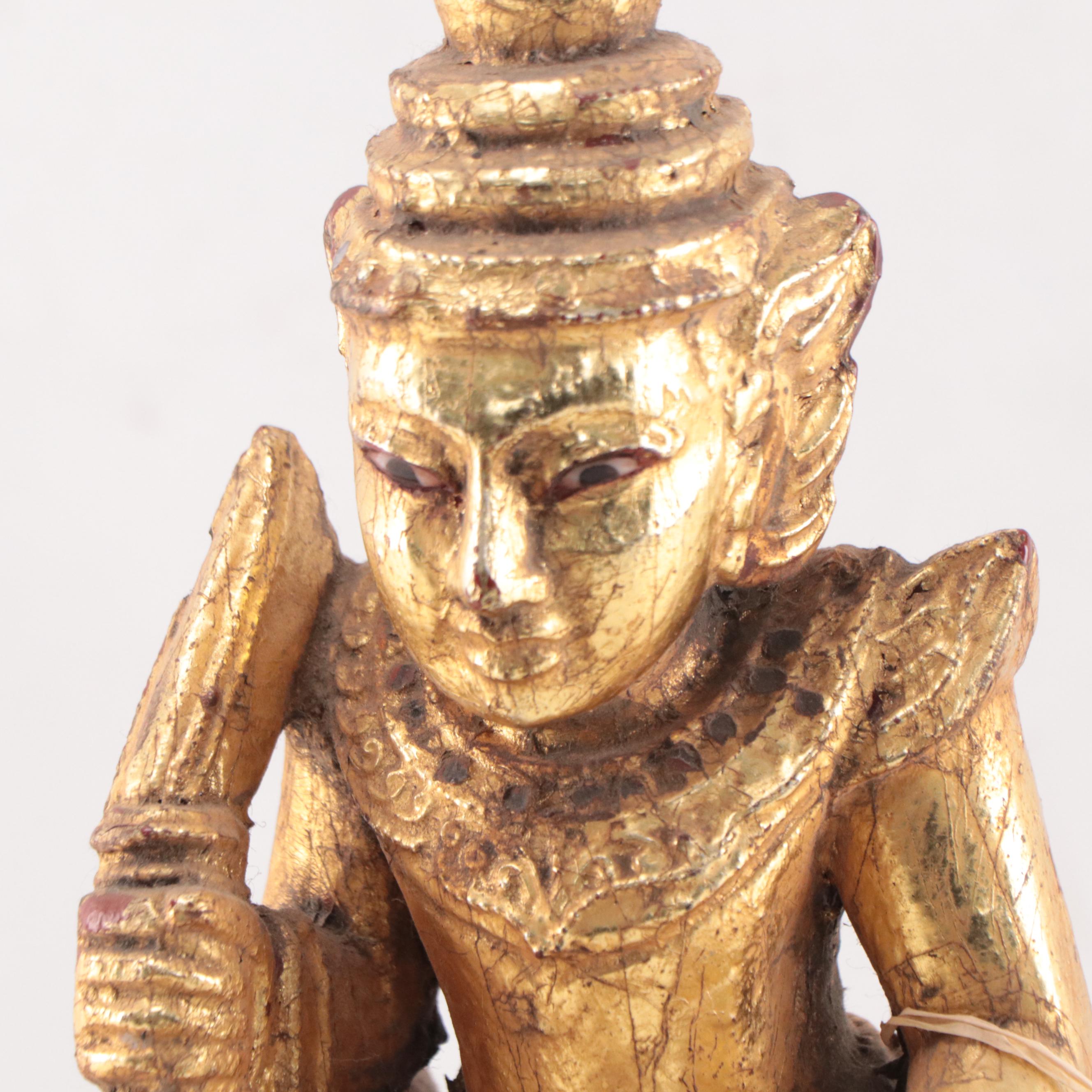 Burmese Gilt Temple Figure on Naga Mandala, Mid-20th Century | EBTH