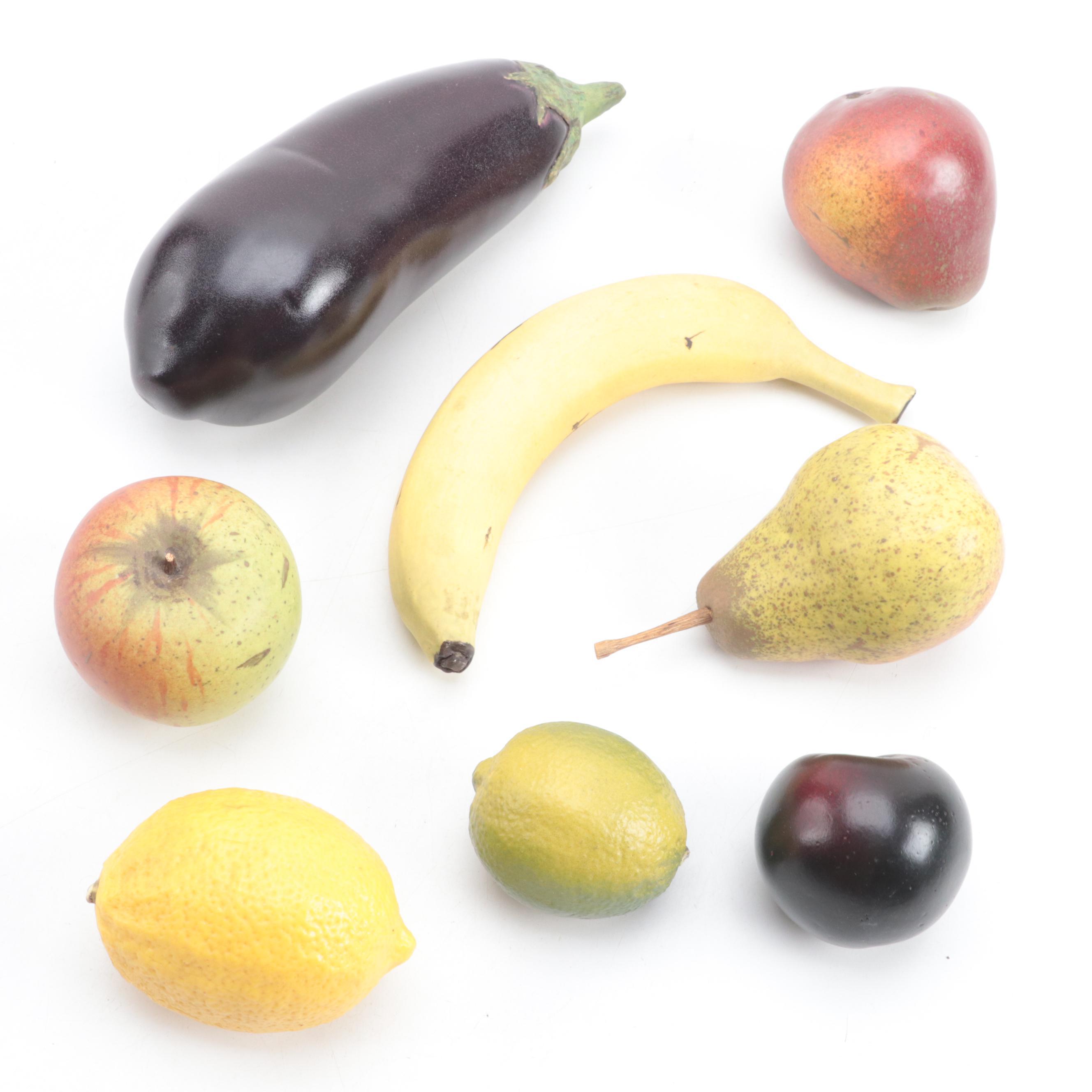 Reticulated Silver Plate and Wood Bowl with Faux Fruit | EBTH
