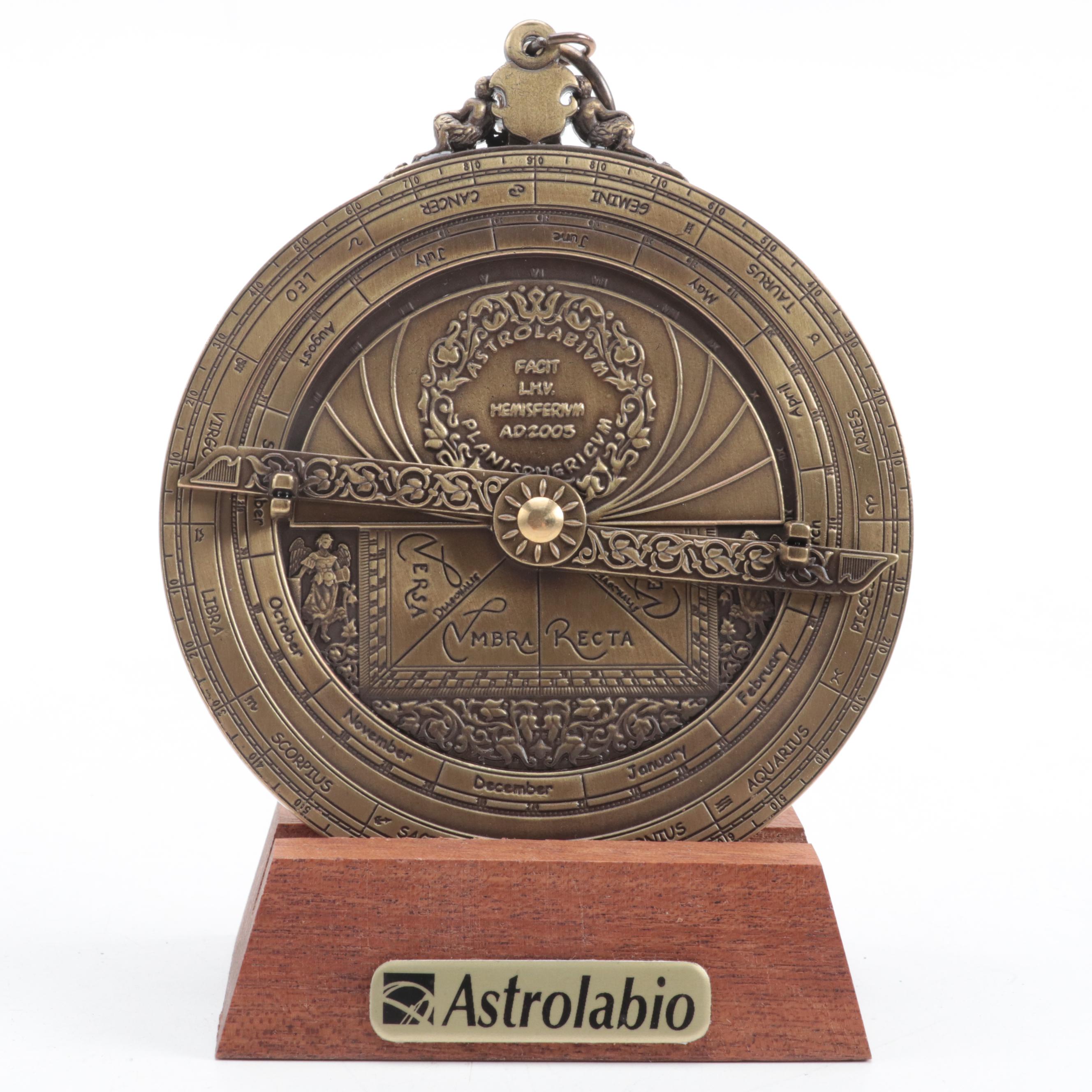 Hemisferium Brass Astrolabe with Wooden Stand and Accompanying Booklet ...