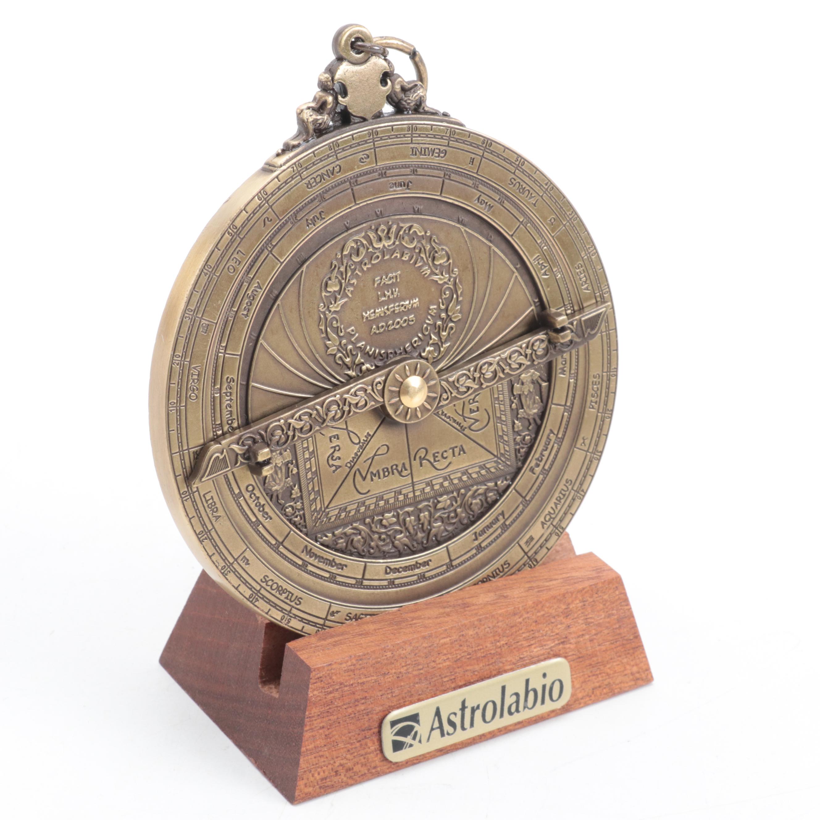 Hemisferium Brass Astrolabe with Wooden Stand and Accompanying Booklet ...