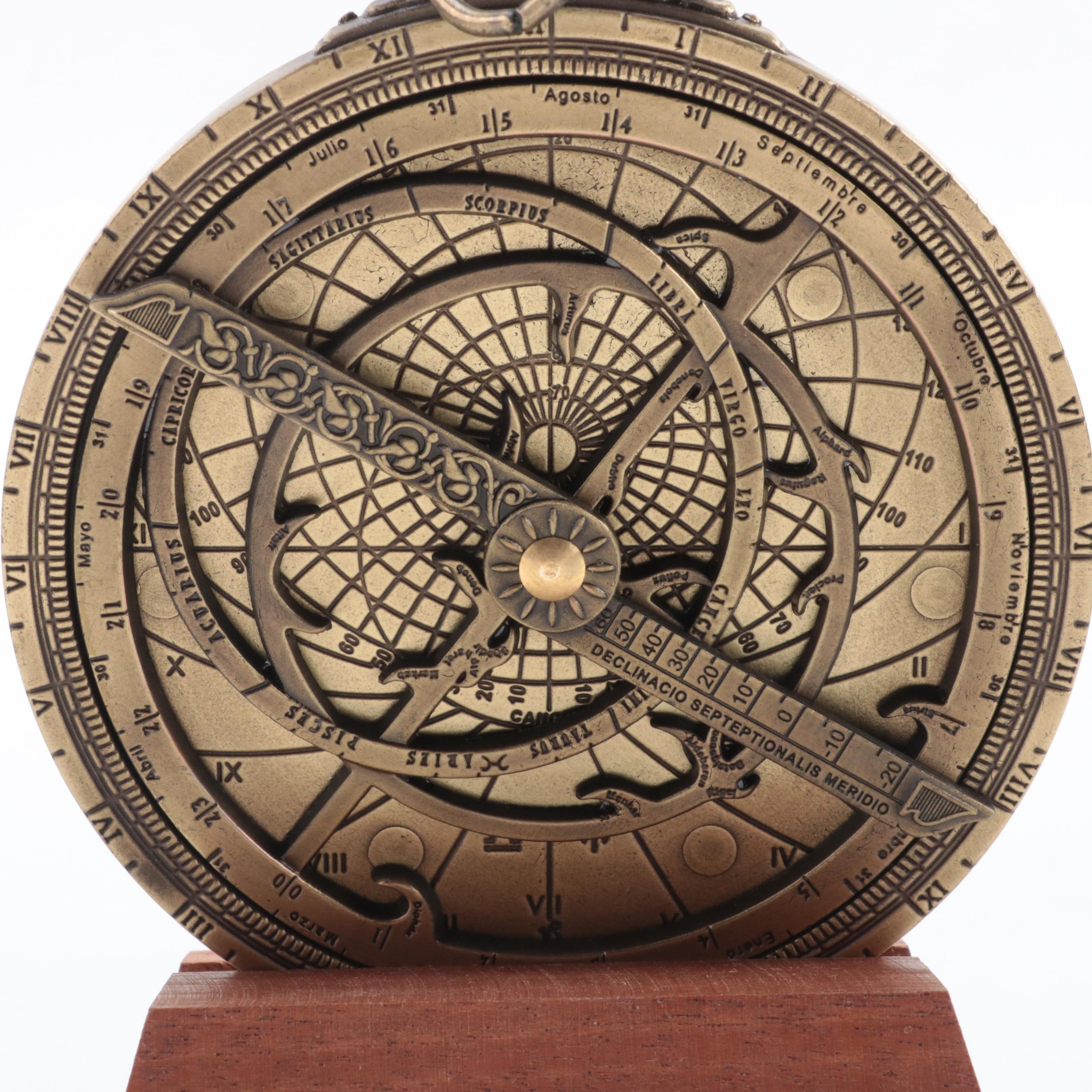 Hemisferium Brass Astrolabe with Wooden Stand and Accompanying Booklet ...