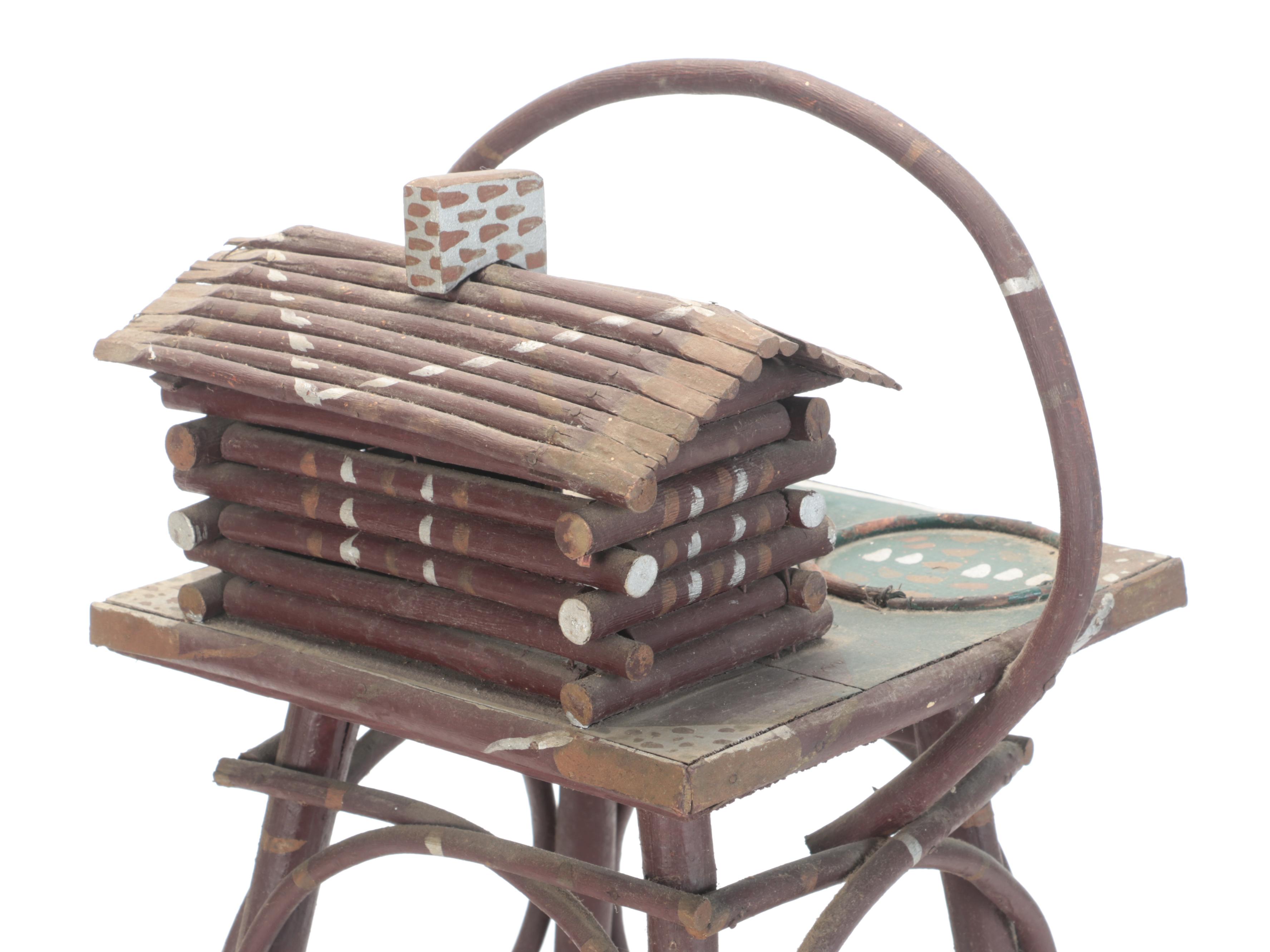 American Folk Art Painted Twig Smoking Stand, 20th Century | EBTH