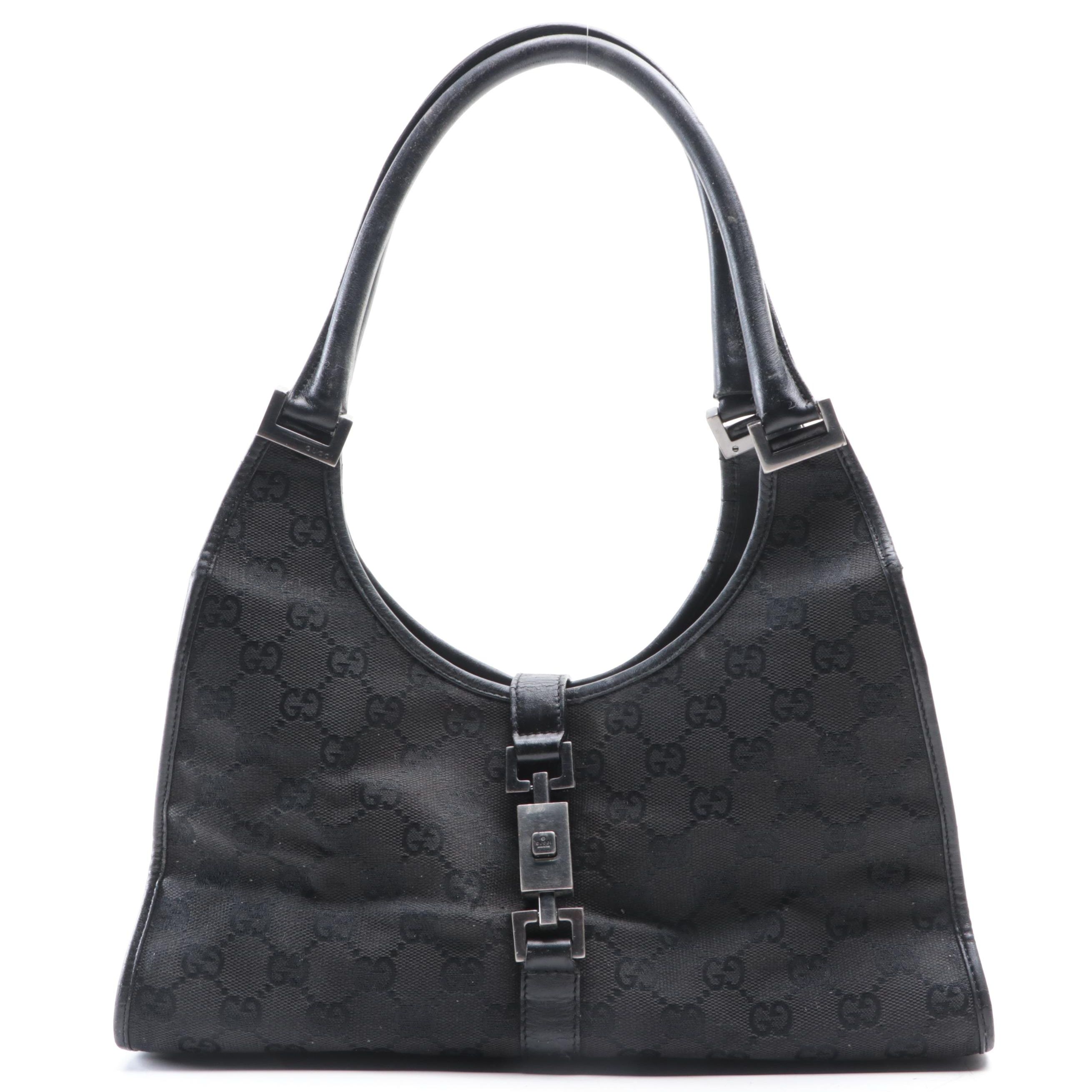 Gucci Black Guccissima Canvas and Leather Shoulder Bag with Push-Lock ...