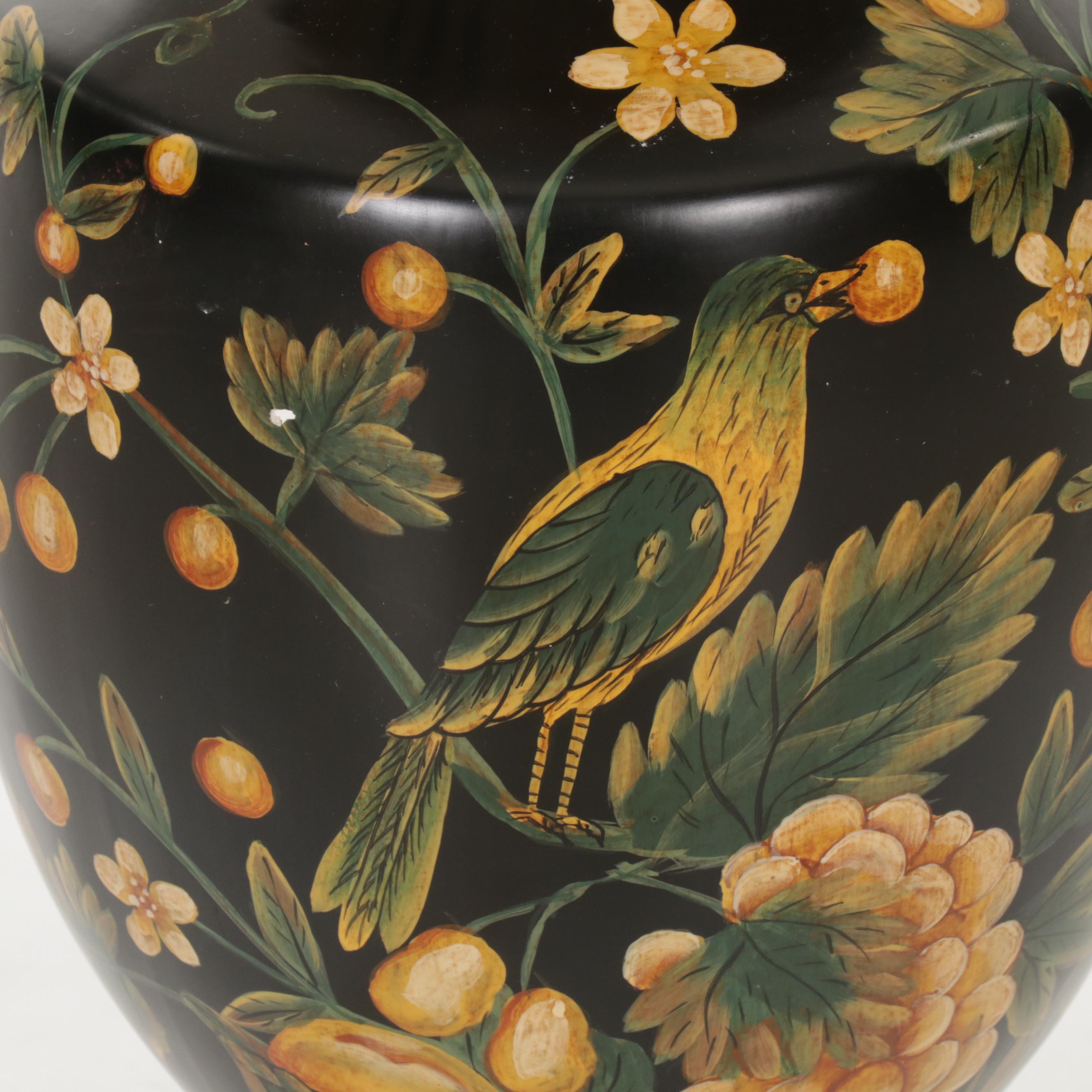 Berman Co. Porcelain and Brass With Hand-Decorated Wood Urn Table Lamps ...