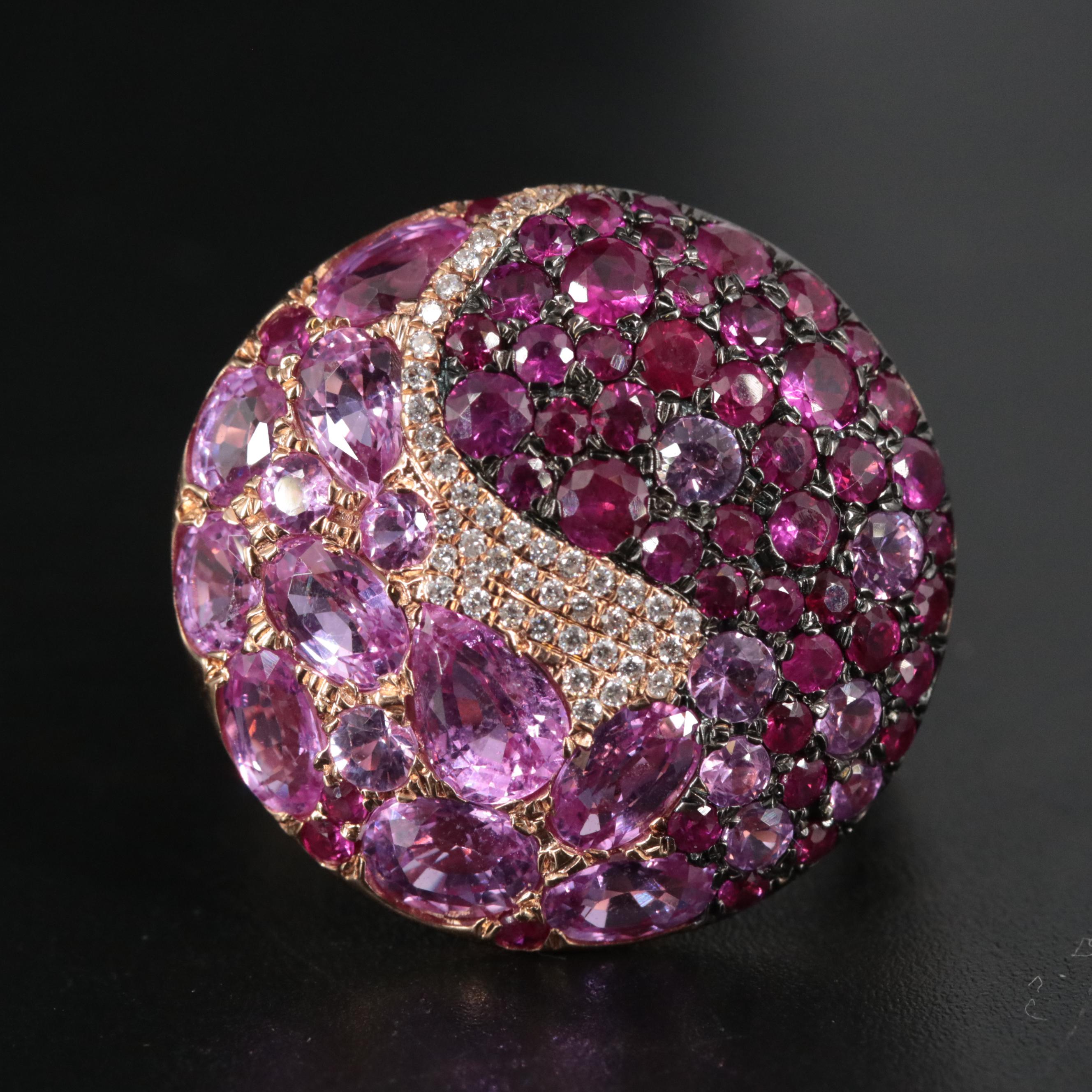 18K Rose Gold Pink Sapphire, Ruby, and Diamond Ring | EBTH