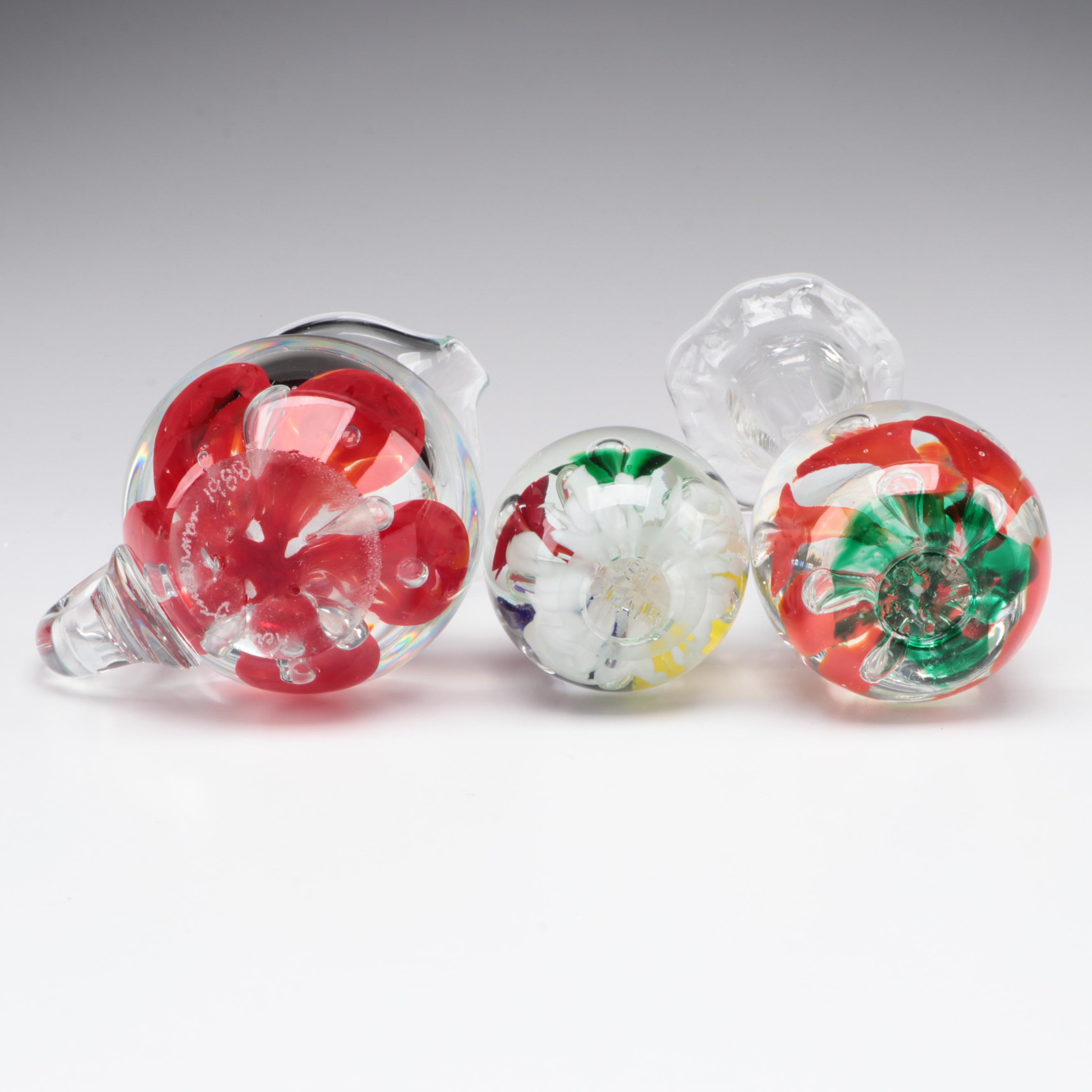 Joe St. Clair Paperweight and Pitcher with Other Art Glass Vase | EBTH