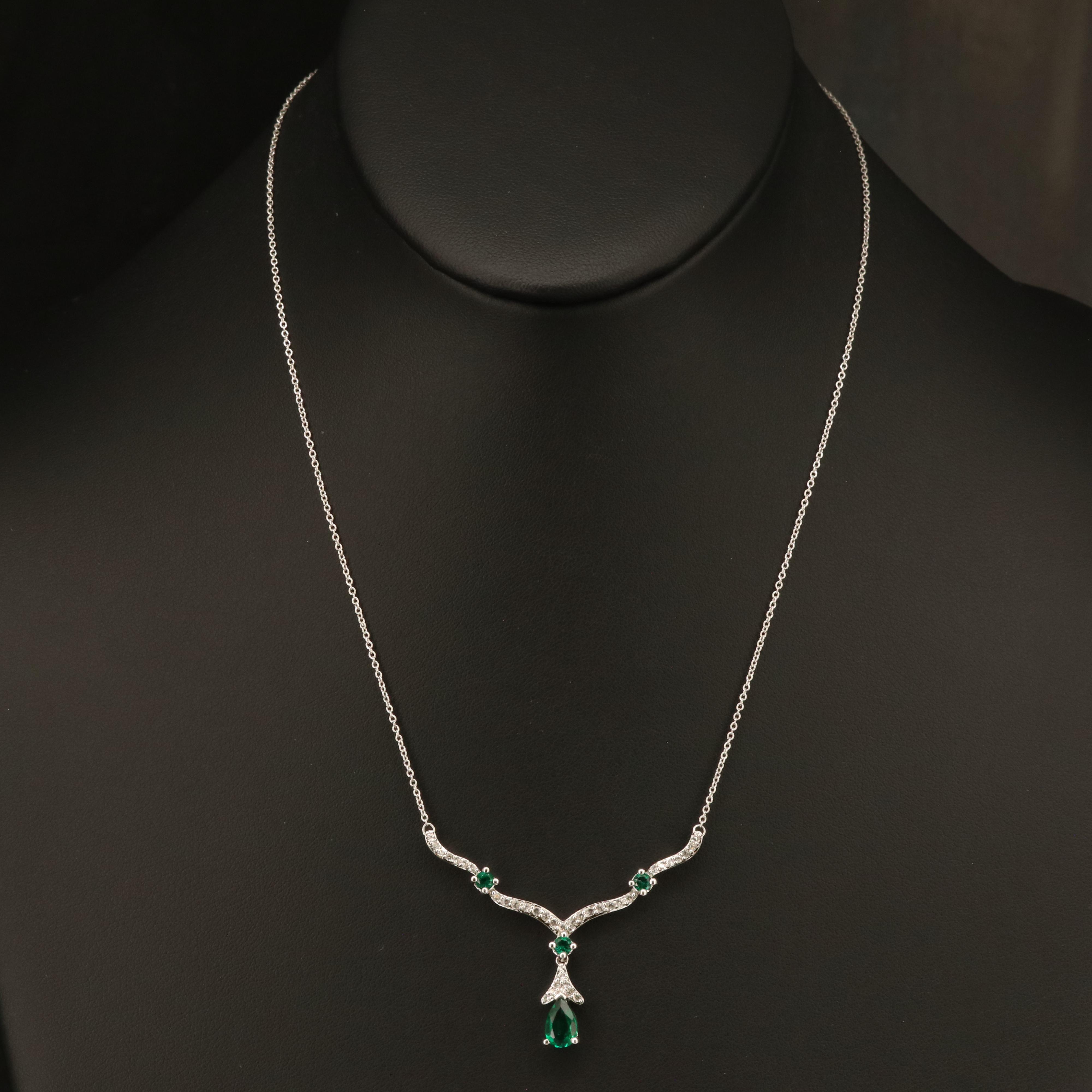 Sterling Silver Emerald and Sapphire Chevron Necklace | EBTH