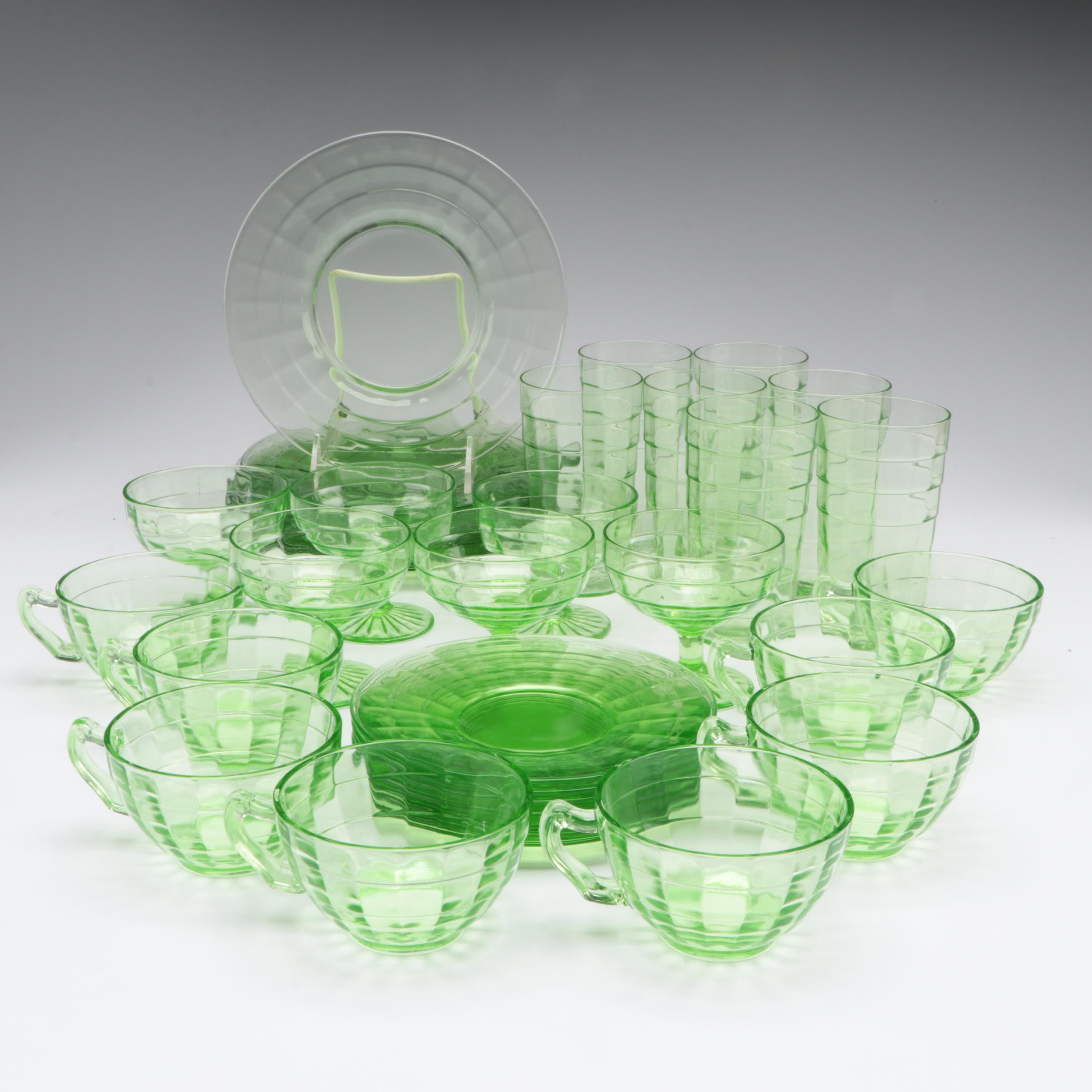 Anchor Hocking "Block Optic Green" Uranium Glass Dinnerware and ...