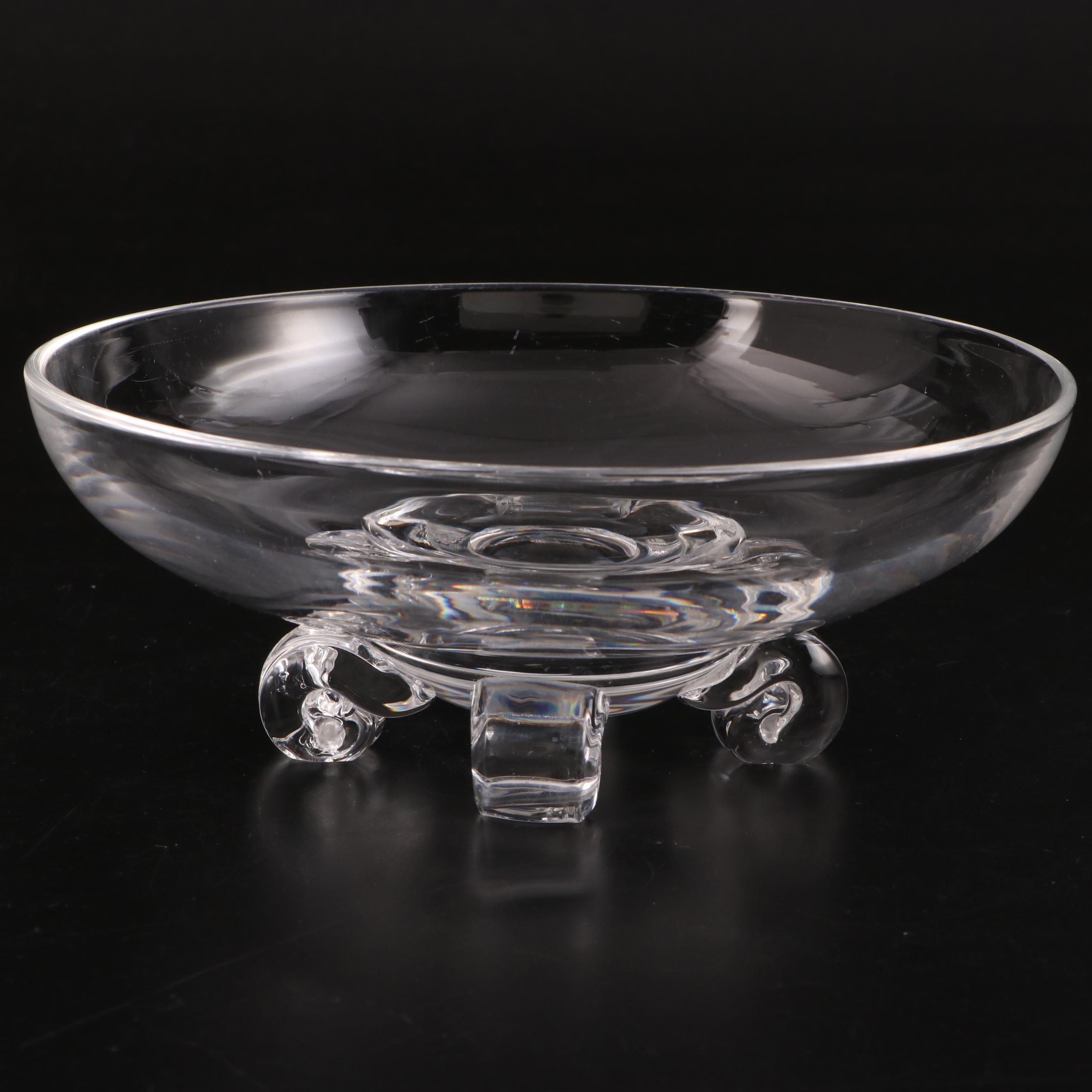 Steuben Art Glass Scroll-Footed Bowl with Scroll Handle Dishes | EBTH
