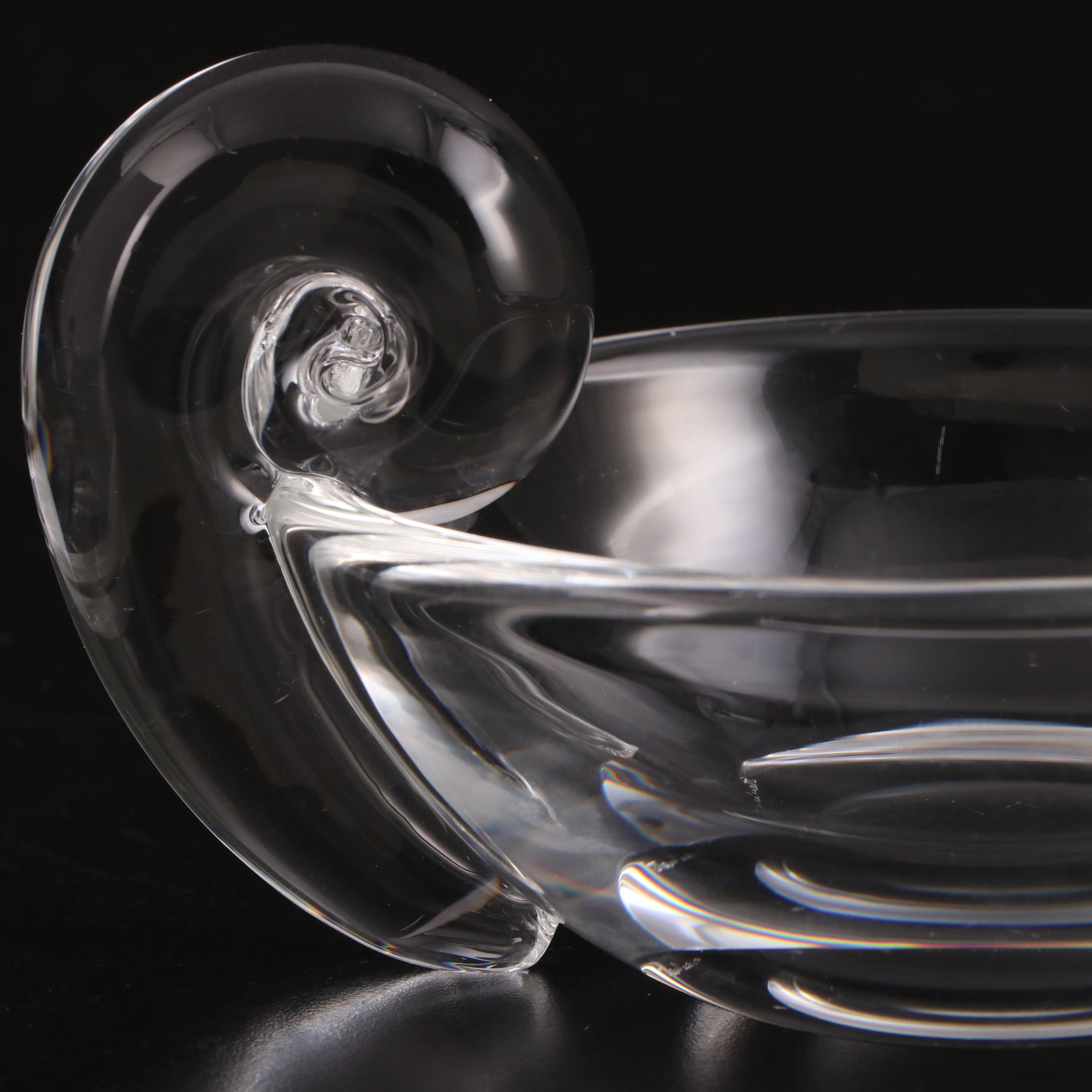 Steuben Art Glass Scroll-Footed Bowl with Scroll Handle Dishes | EBTH