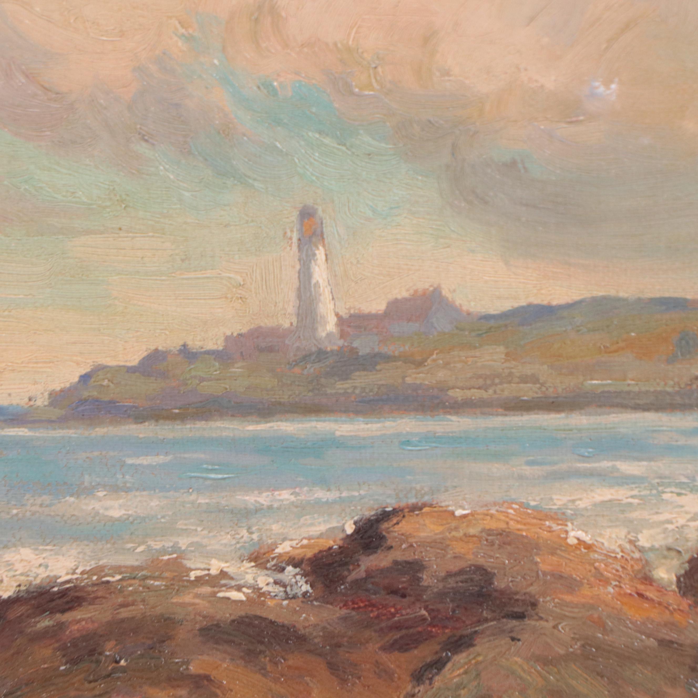 Arthur E. Ward Oil Painting of Seascape "Entrance To Portland Harbor ...