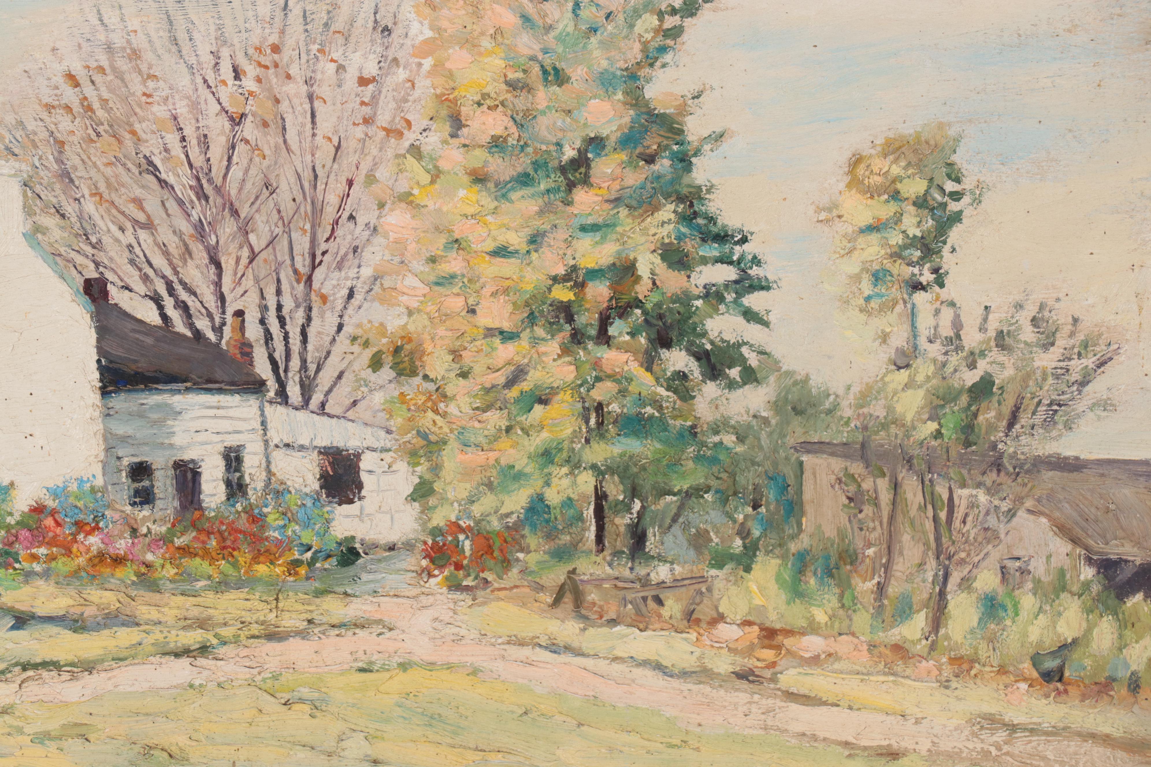 John G. Glancy Folk Art Oil Painting Landscape With House, 1949 | EBTH