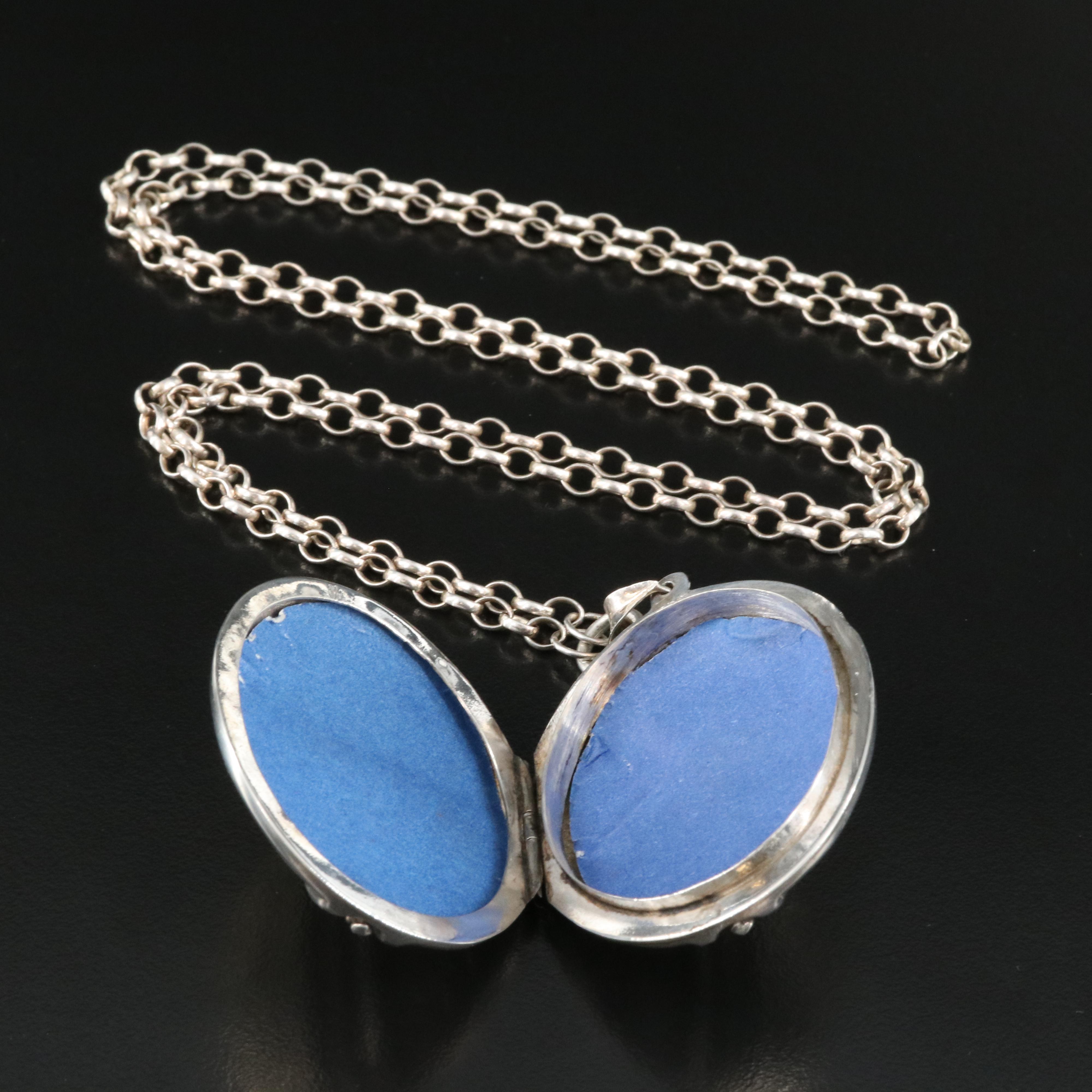 English Engraved Locket with Rolo Chain in Sterling | EBTH