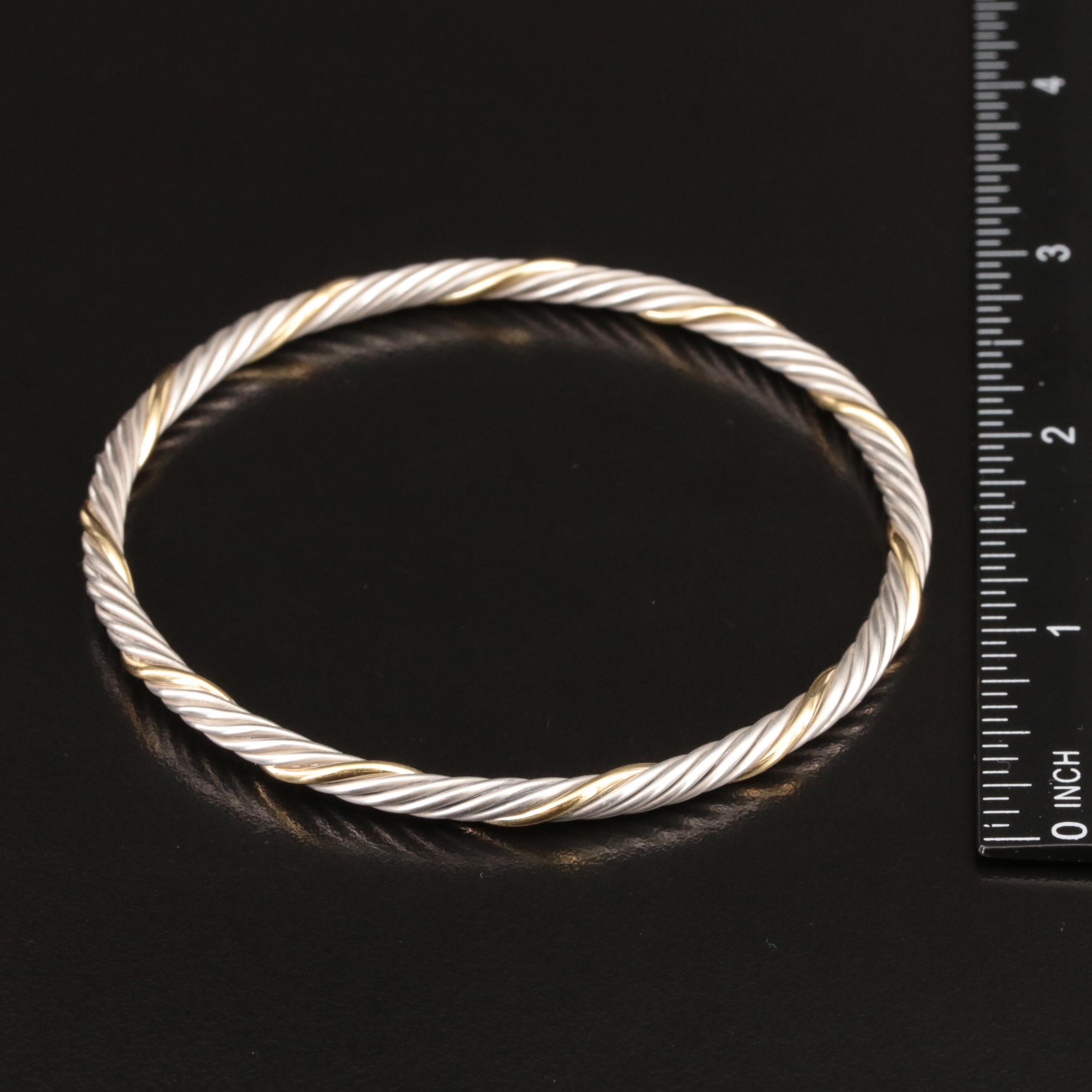 David Yurman Sterling Twisted Cable Bangle with 18K Bonded Accents | EBTH
