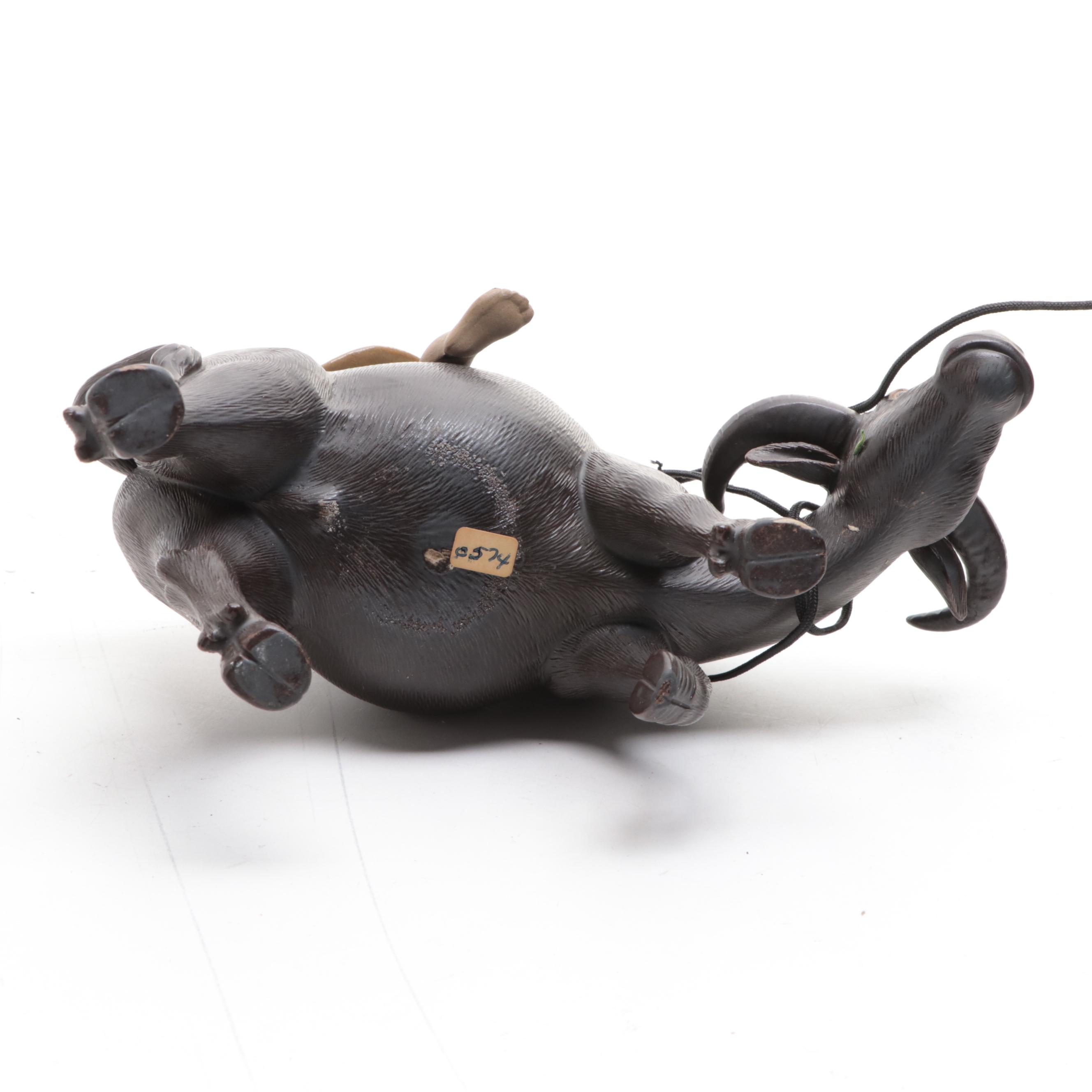 Chinese Shiwan Pottery Figurines of Boy and Girl Riding Water Buffalo ...