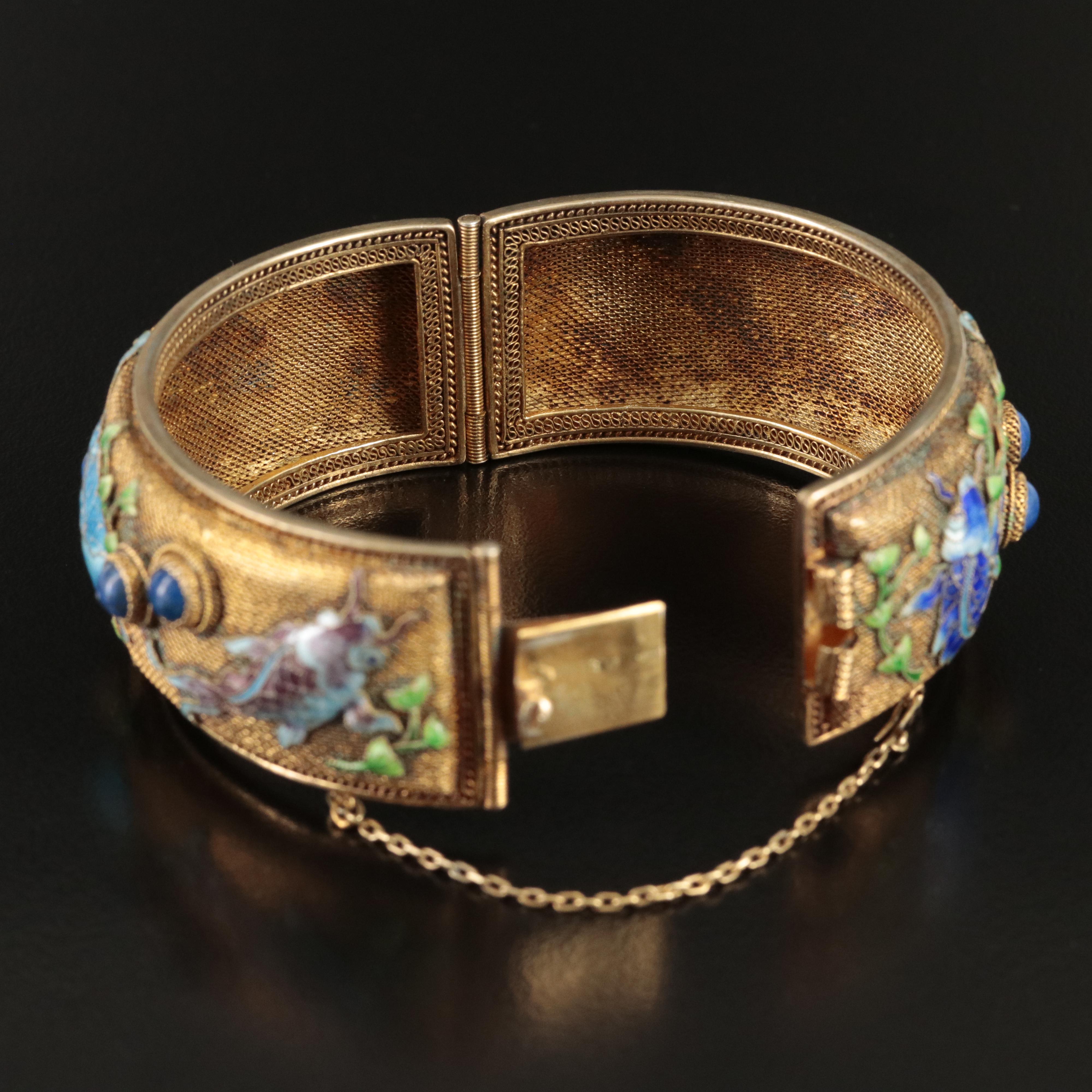 Early 1900s Chinese Mesh Bangle with Cloisonné Koi and Seaweed ...