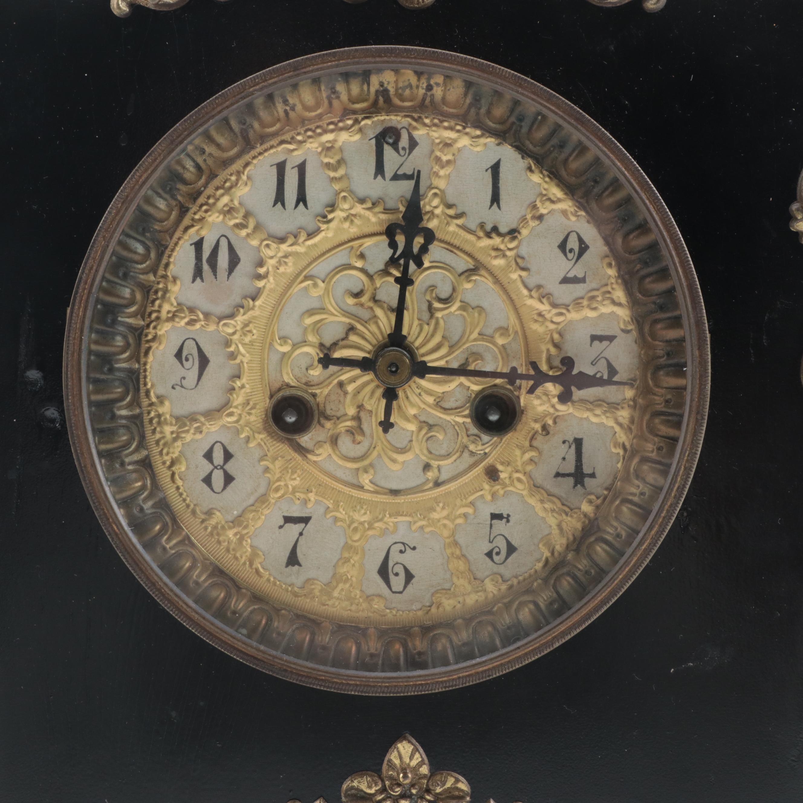 Waterbury Ebony Finish and Brass Footed Mantel Clock, Late 19th Century ...