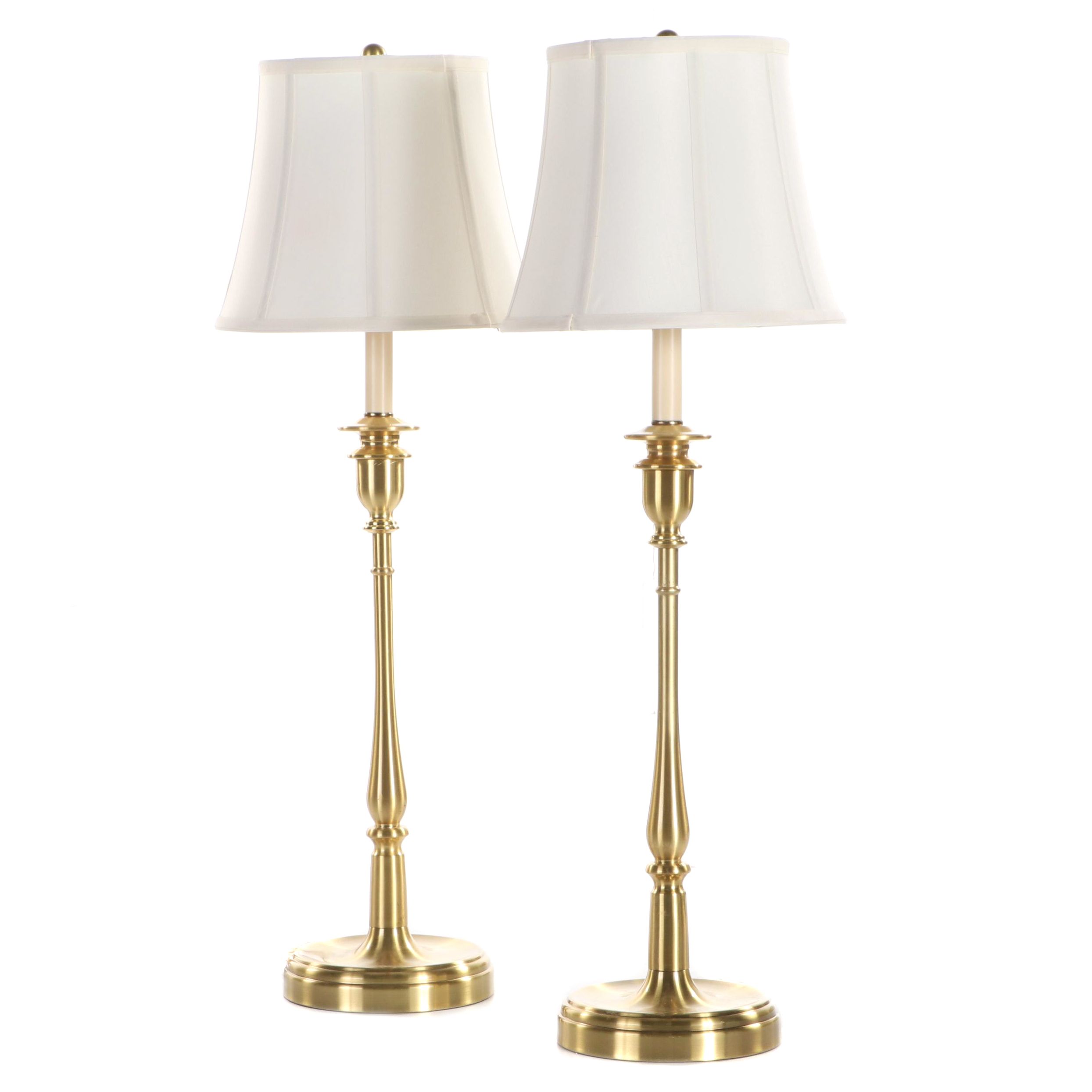 Pair of Ralph Lauren Home Brushed Brass Candlestick Lamps, Contemporary ...