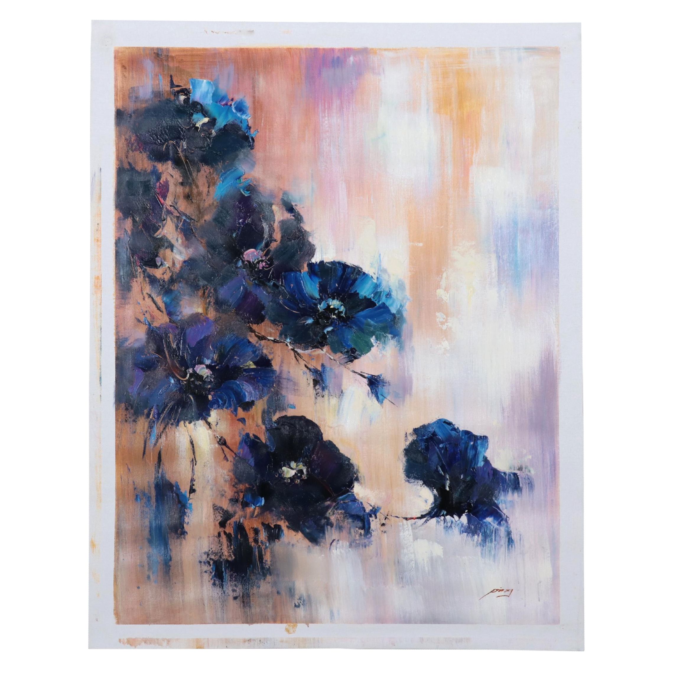 N. Ming Expressionist Style Oil Painting of Flowers, 21st Century | EBTH