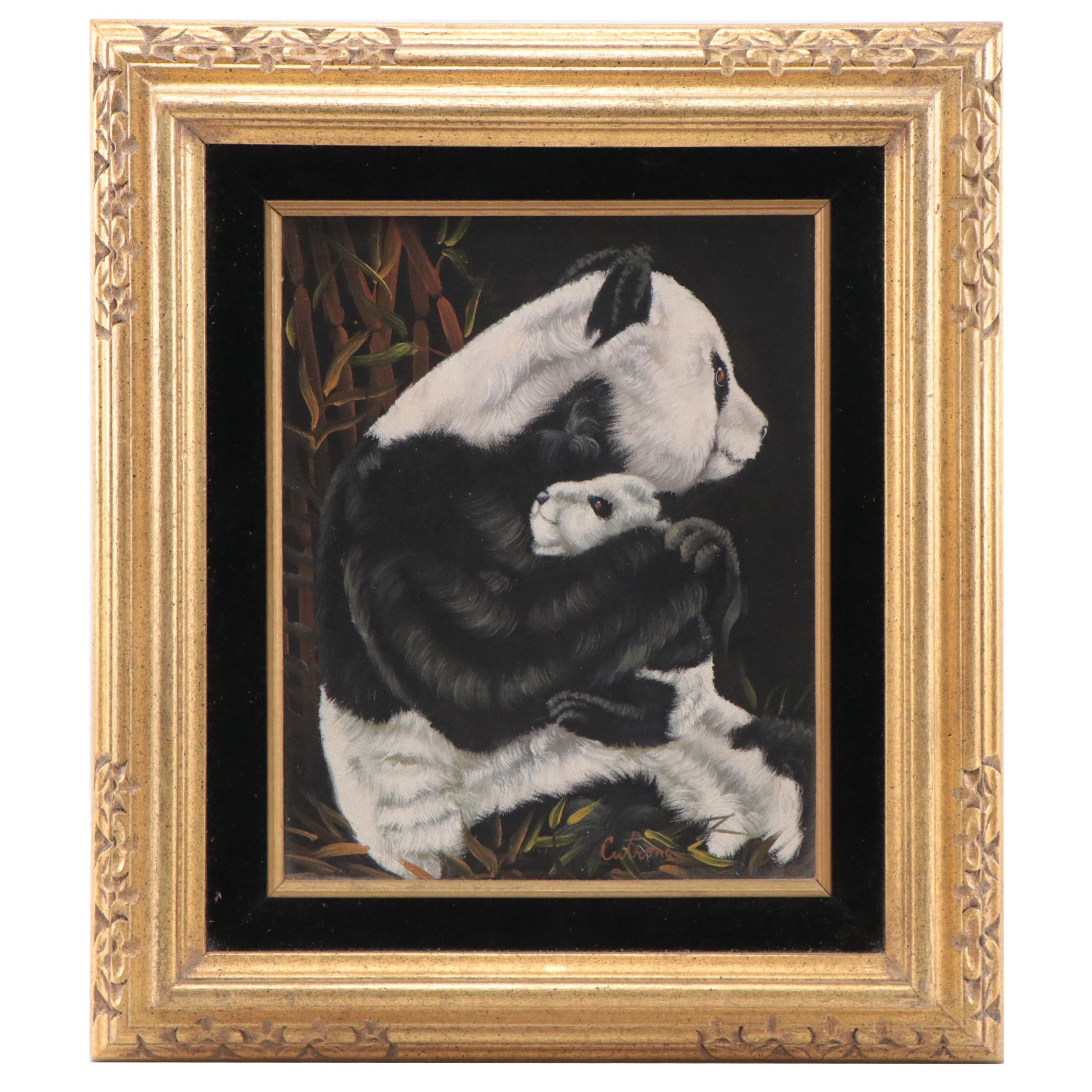 Oil Painting of Panda With Cub | EBTH