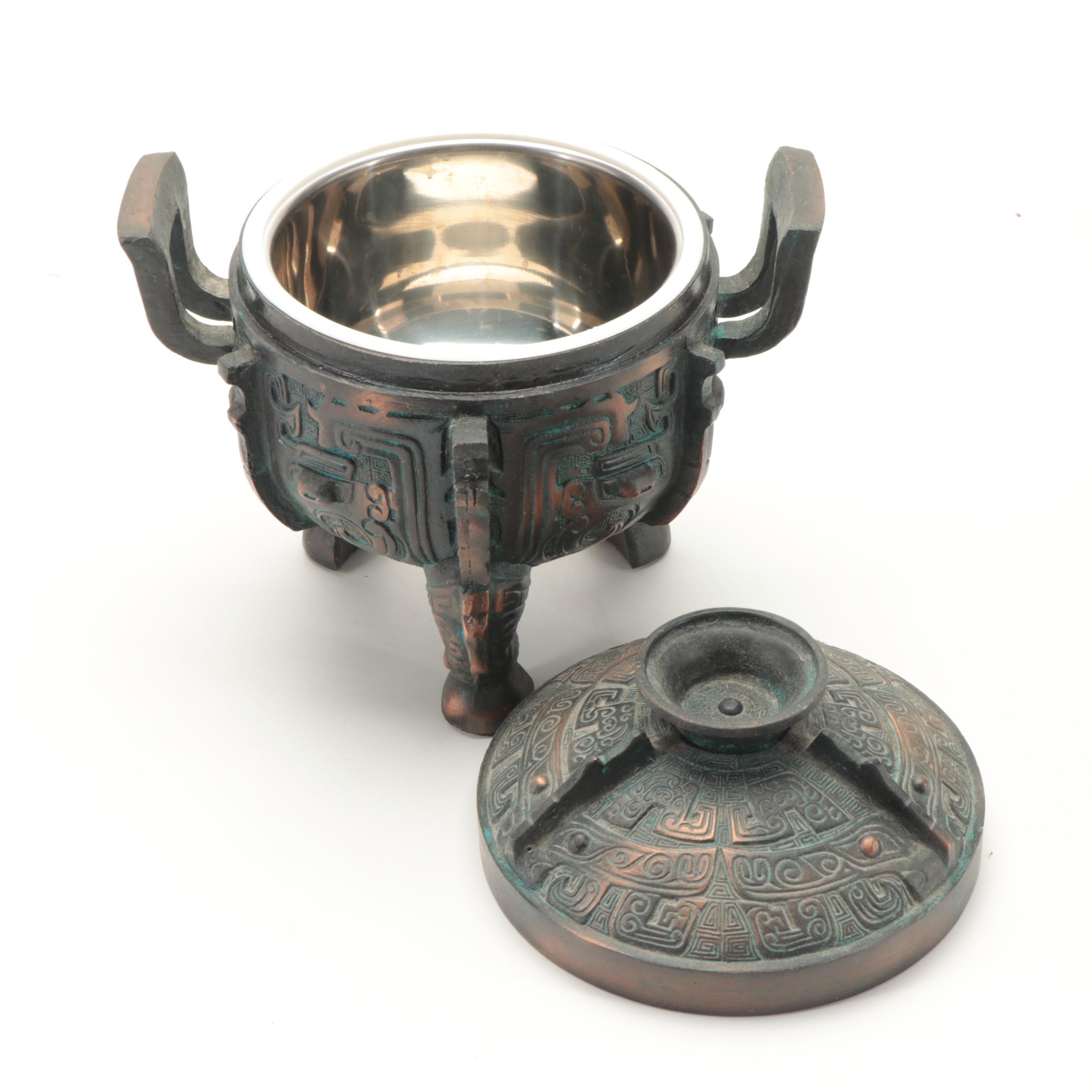 James Mont Style Patinated Cast Metal Aztec Censer Ice Bucket | EBTH