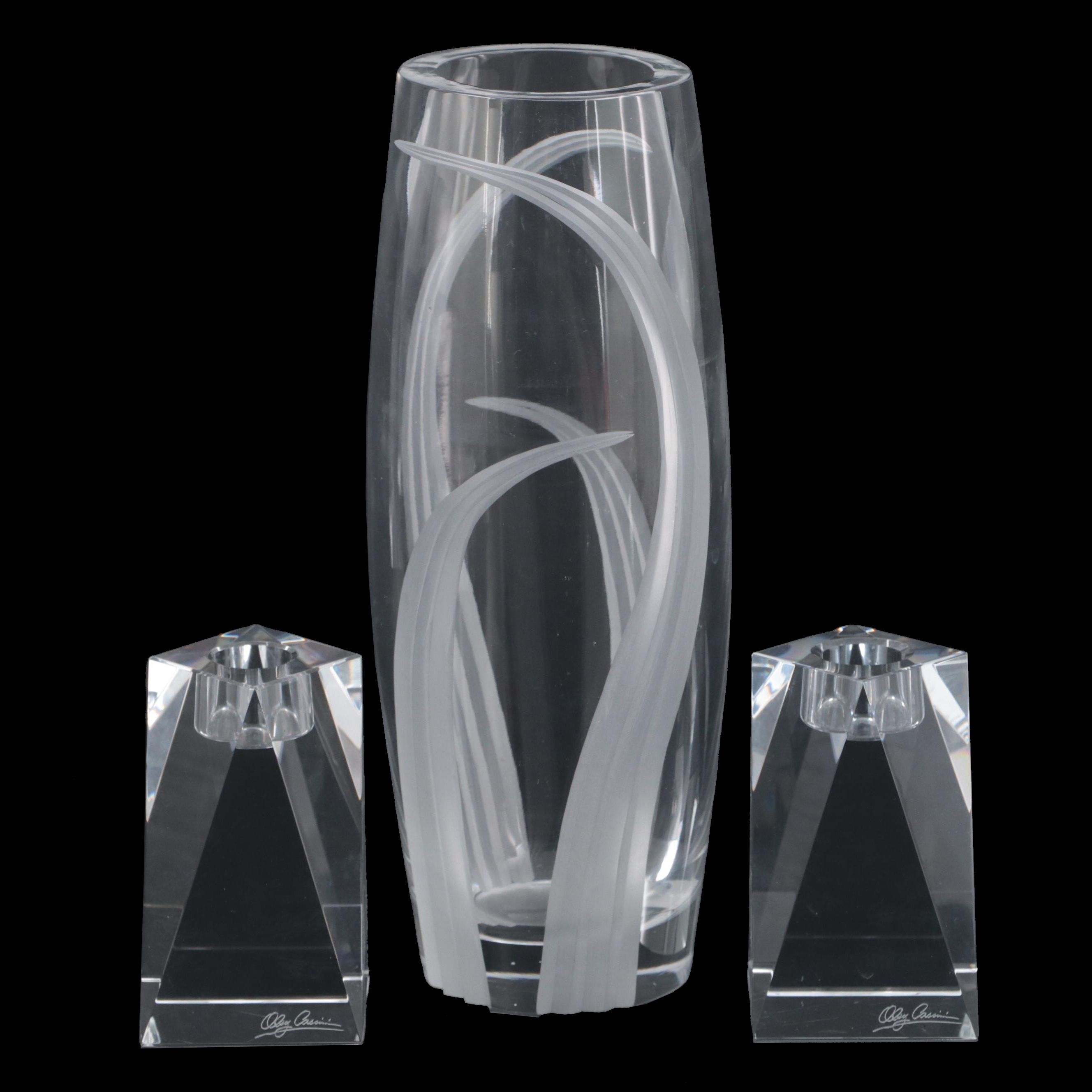 Oleg Cassini "Brigitte" Crystal Candleholders and Other Frosted Glass ...