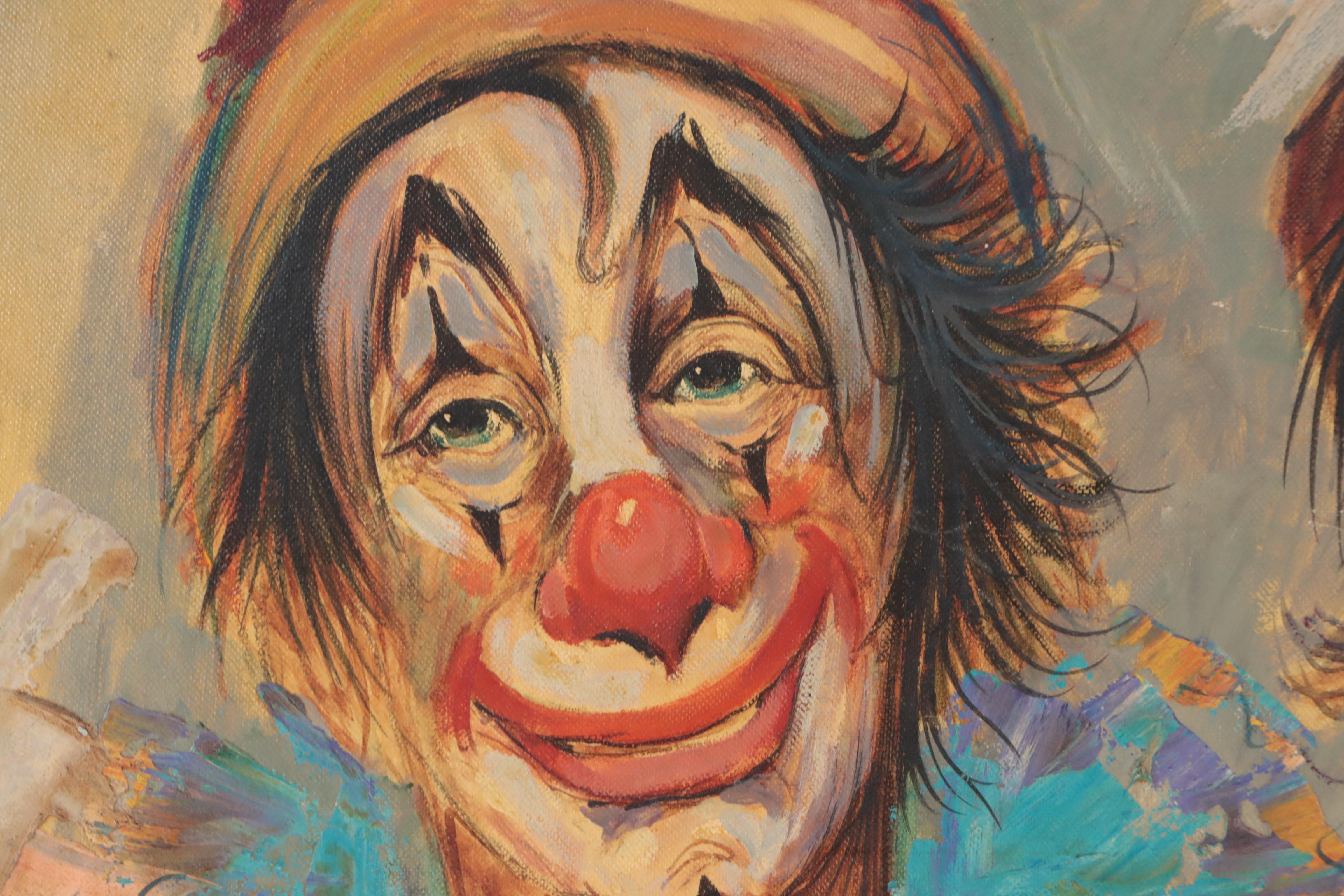 Louis Spiegel Double Clown Portrait Oil Painting | EBTH