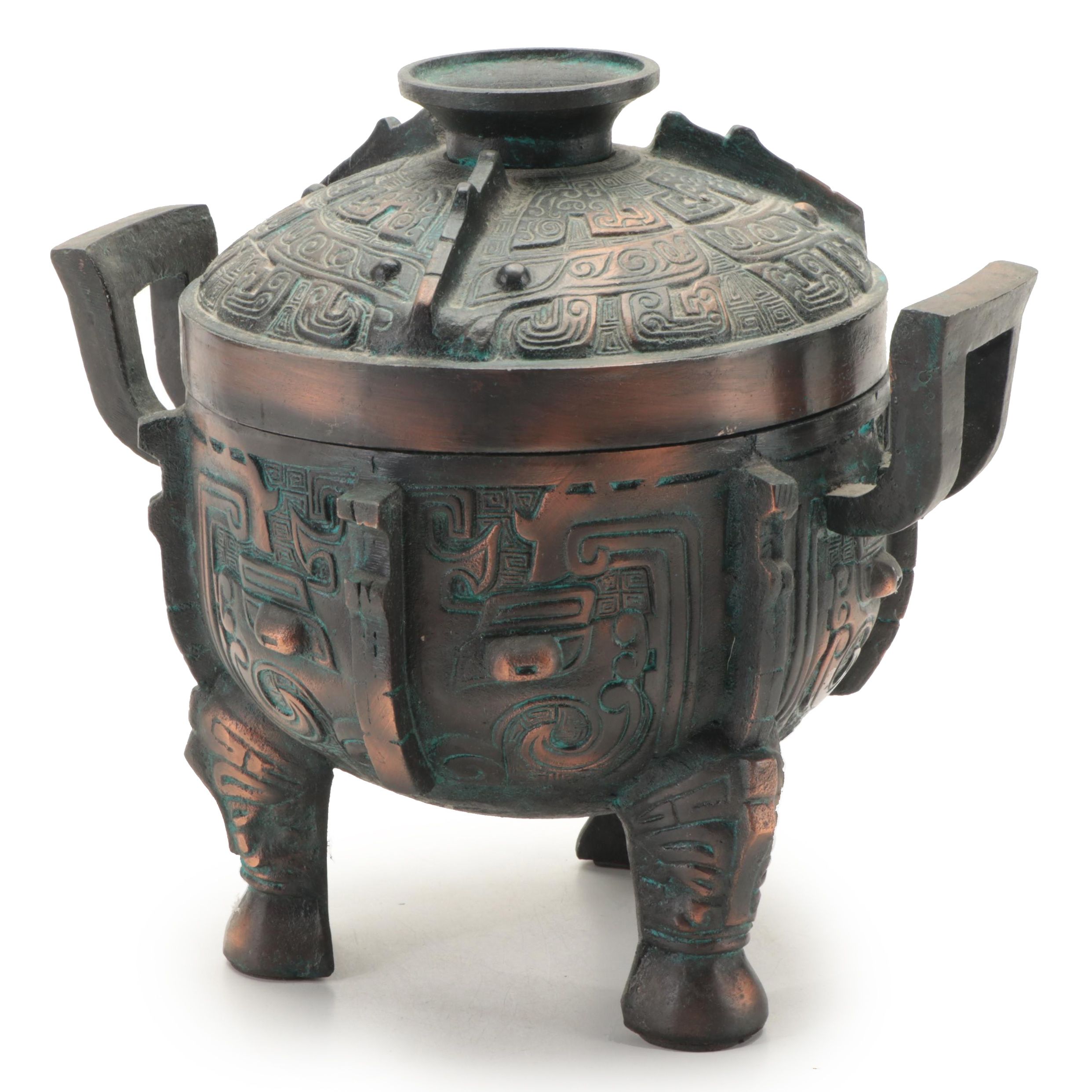 James Mont Style Patinated Cast Metal Aztec Censer Ice Bucket | EBTH