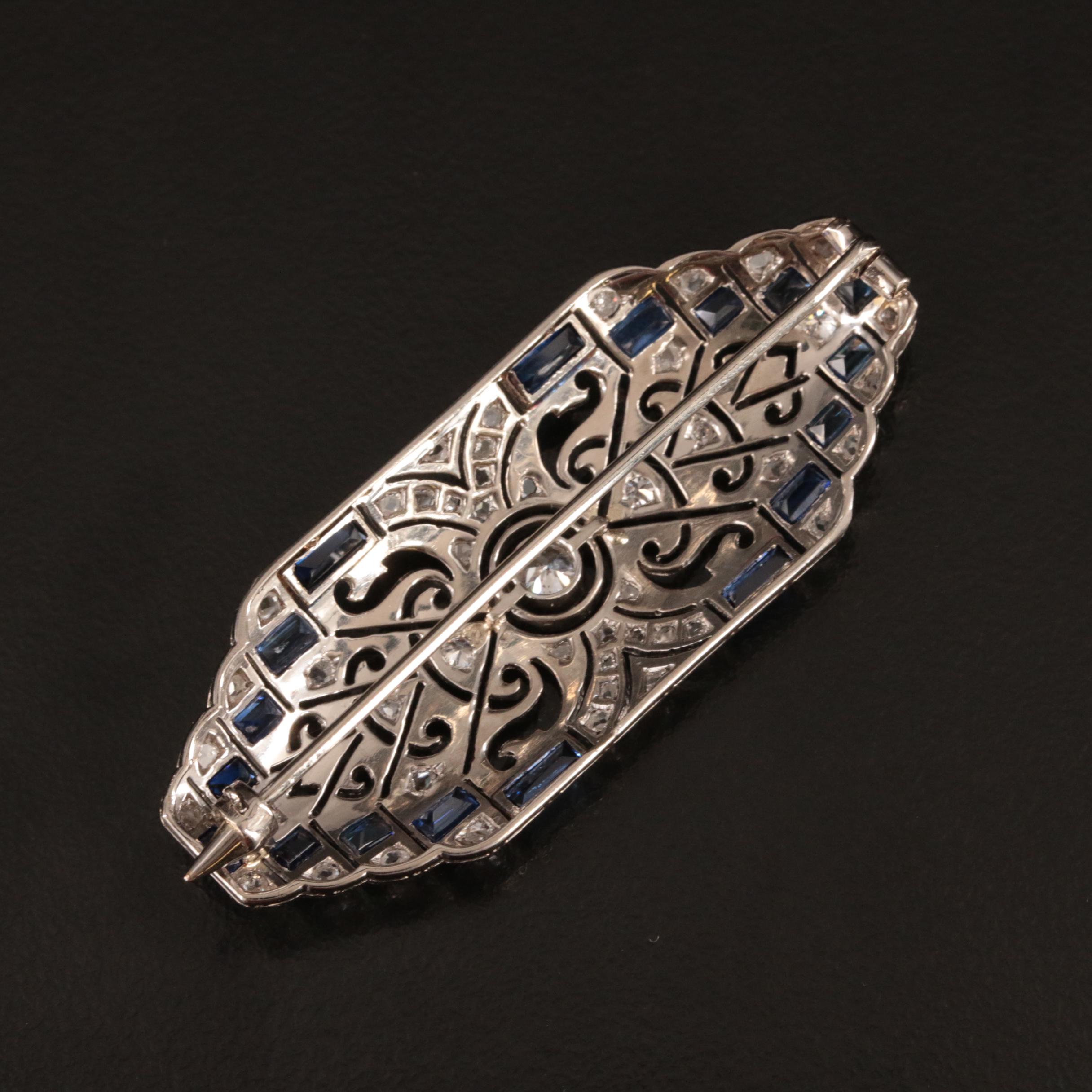 Edwardian Style 18K Diamond and Sapphire Brooch with Platinum Top | EBTH